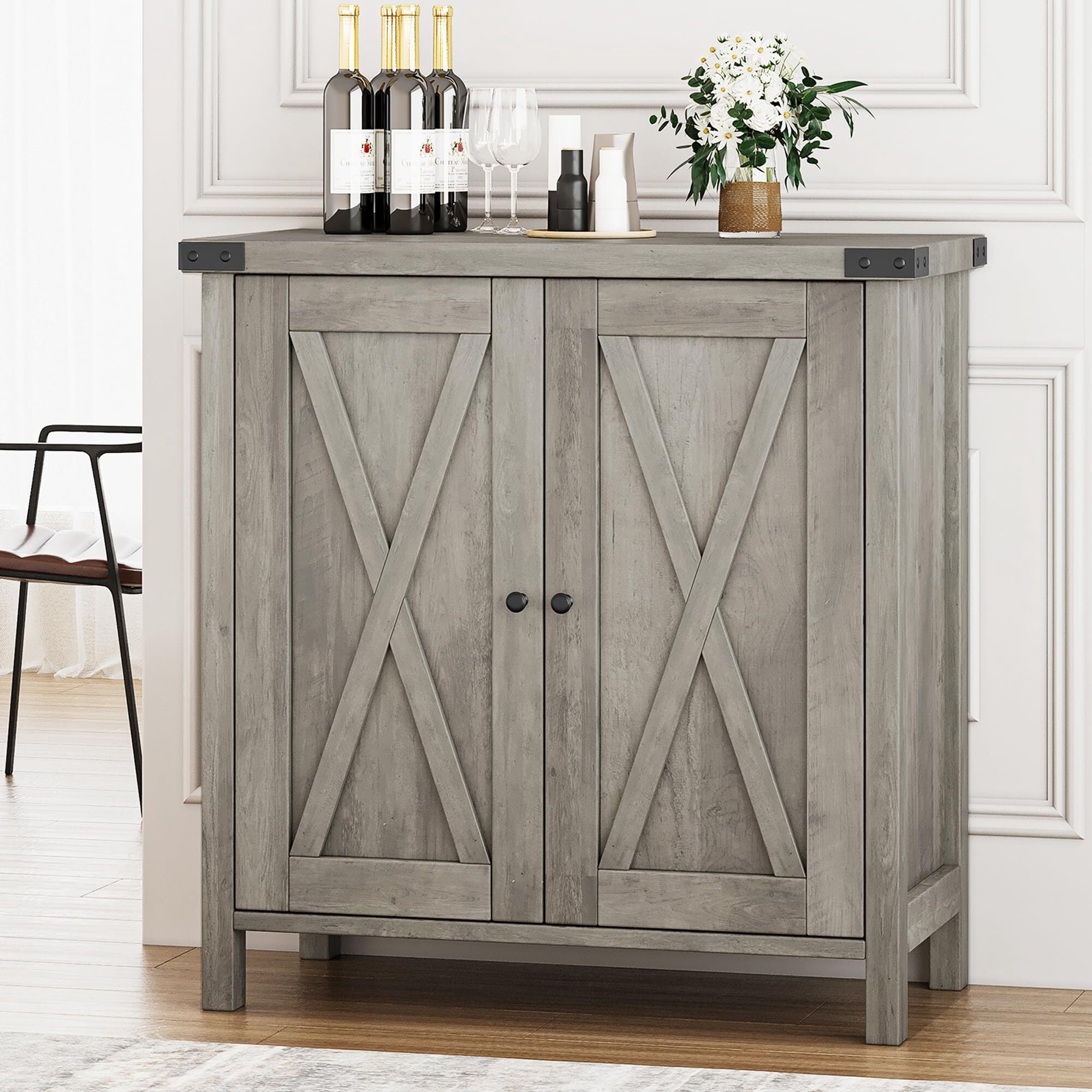 NEILA Buffet Cabinet Farmhouse Storage Cabinet with Doors and Shelves ...