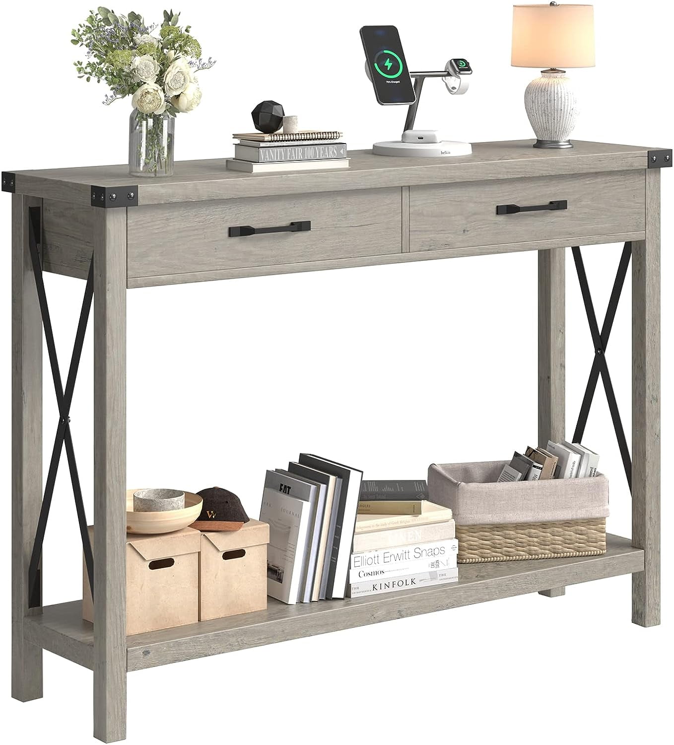 NEILA Console Table with 2 Storage Drawers, Entryway Table, Farmhouse ...