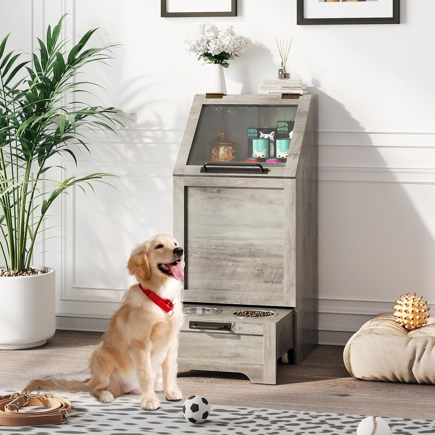 NEILA Dog Feeding Station with Hidden Pet Feeding Station, Flip-Type ...