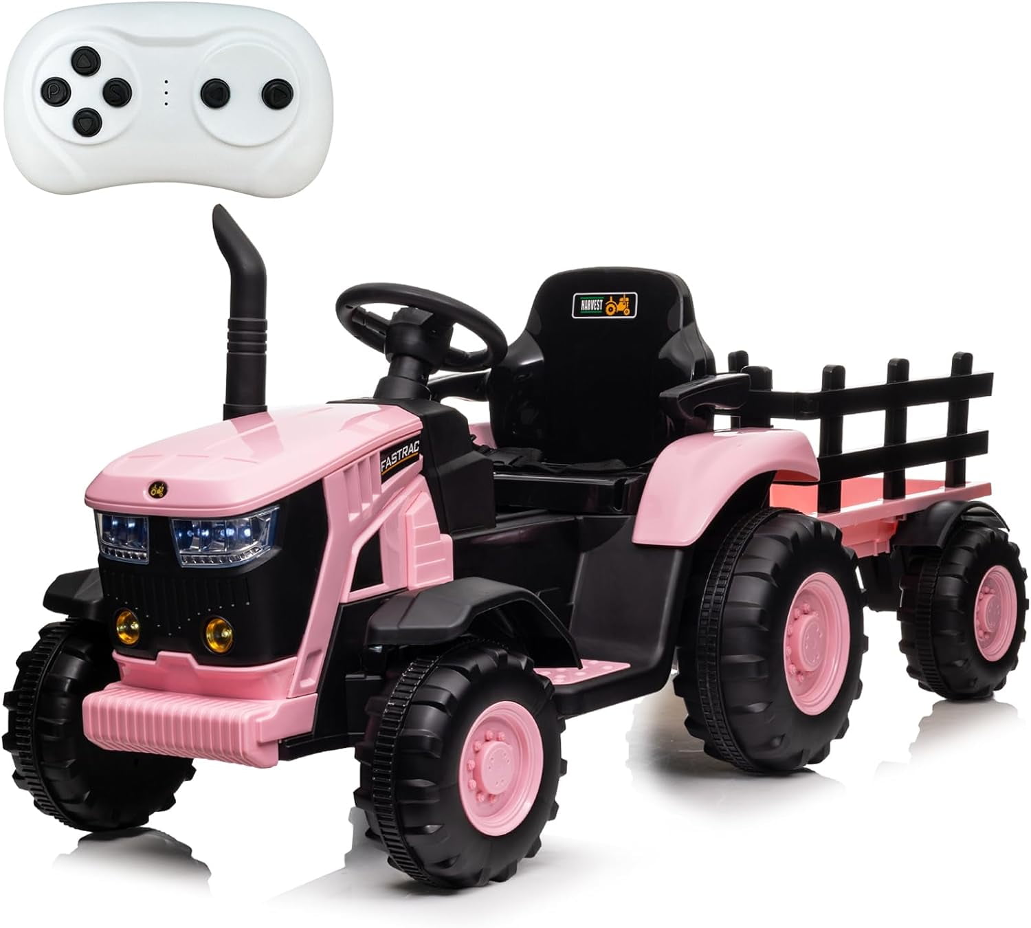 NEILA Kids Tractor with Trailer Ride on Car with Remote Control, 12V ...