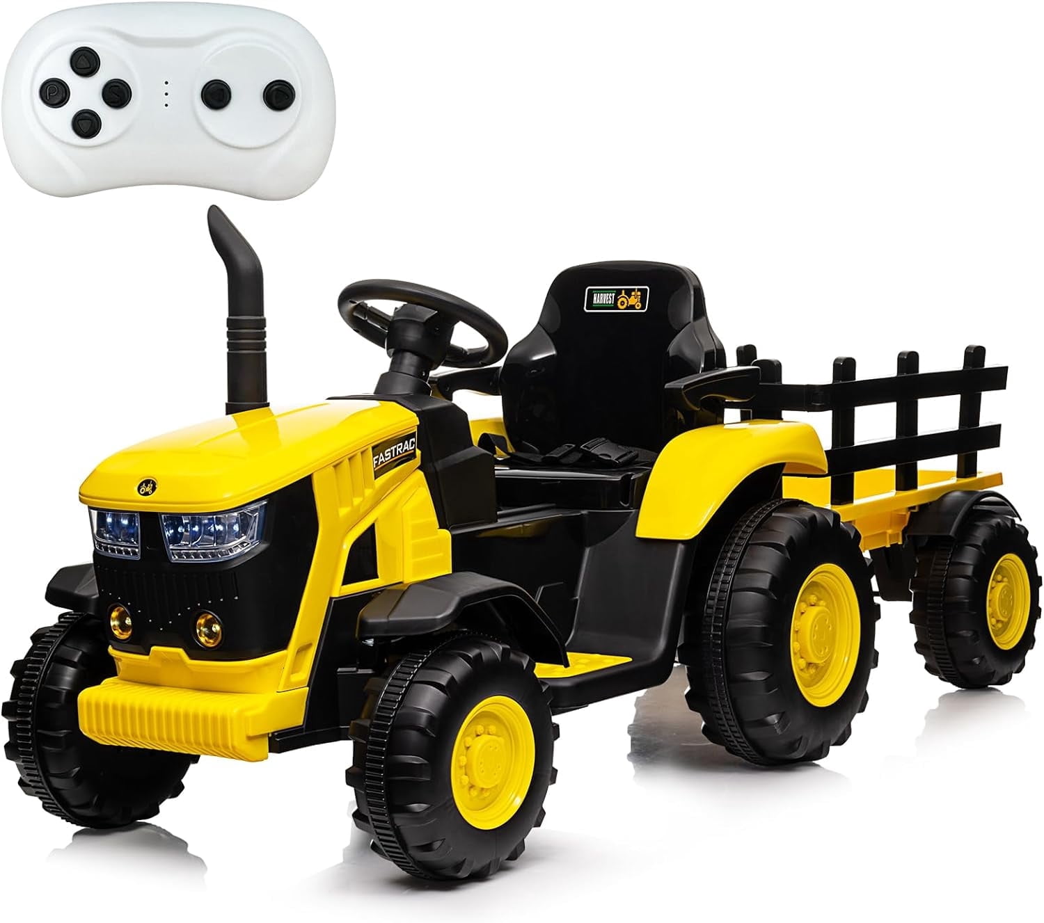 NEILA Kids Tractor with Trailer Ride on Car with Remote Control, 12V ...