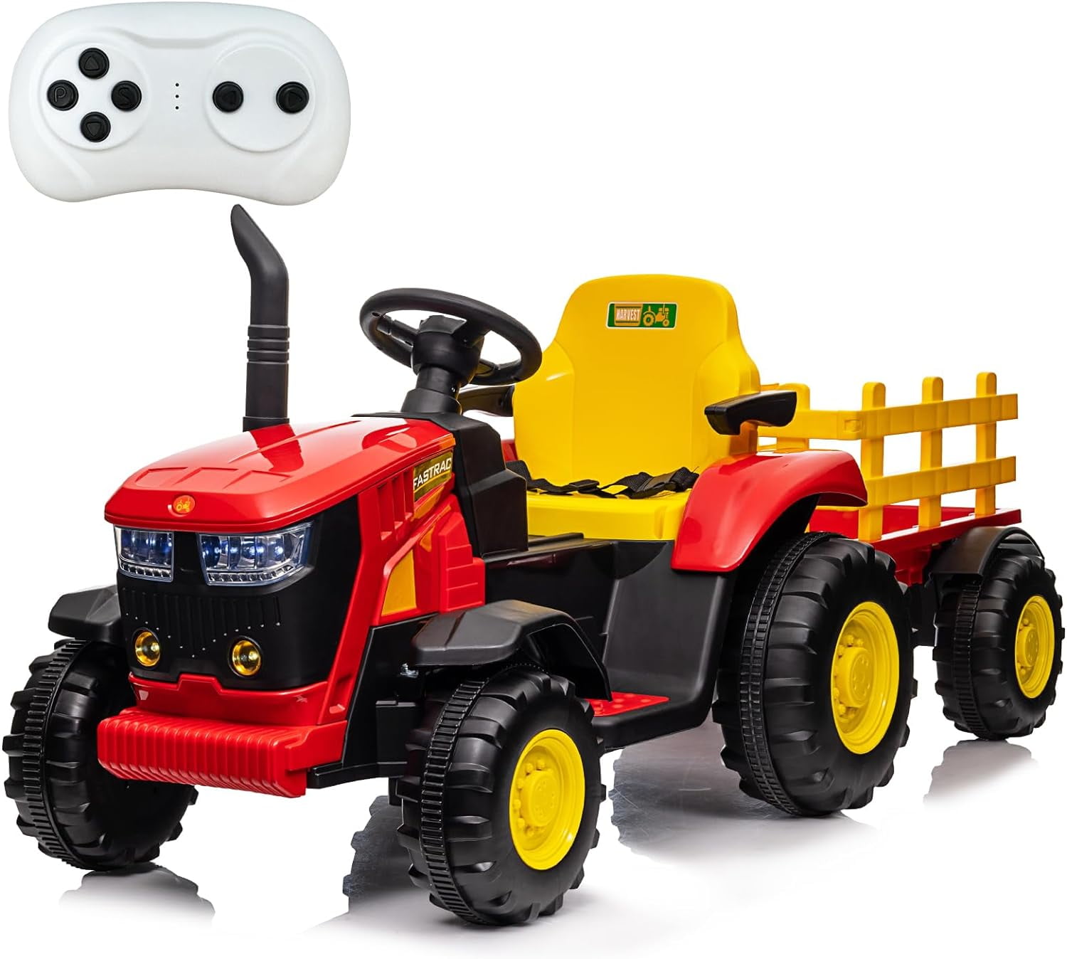 NEILA Kids Tractor with Trailer Ride on Car with Remote Control, 12V ...
