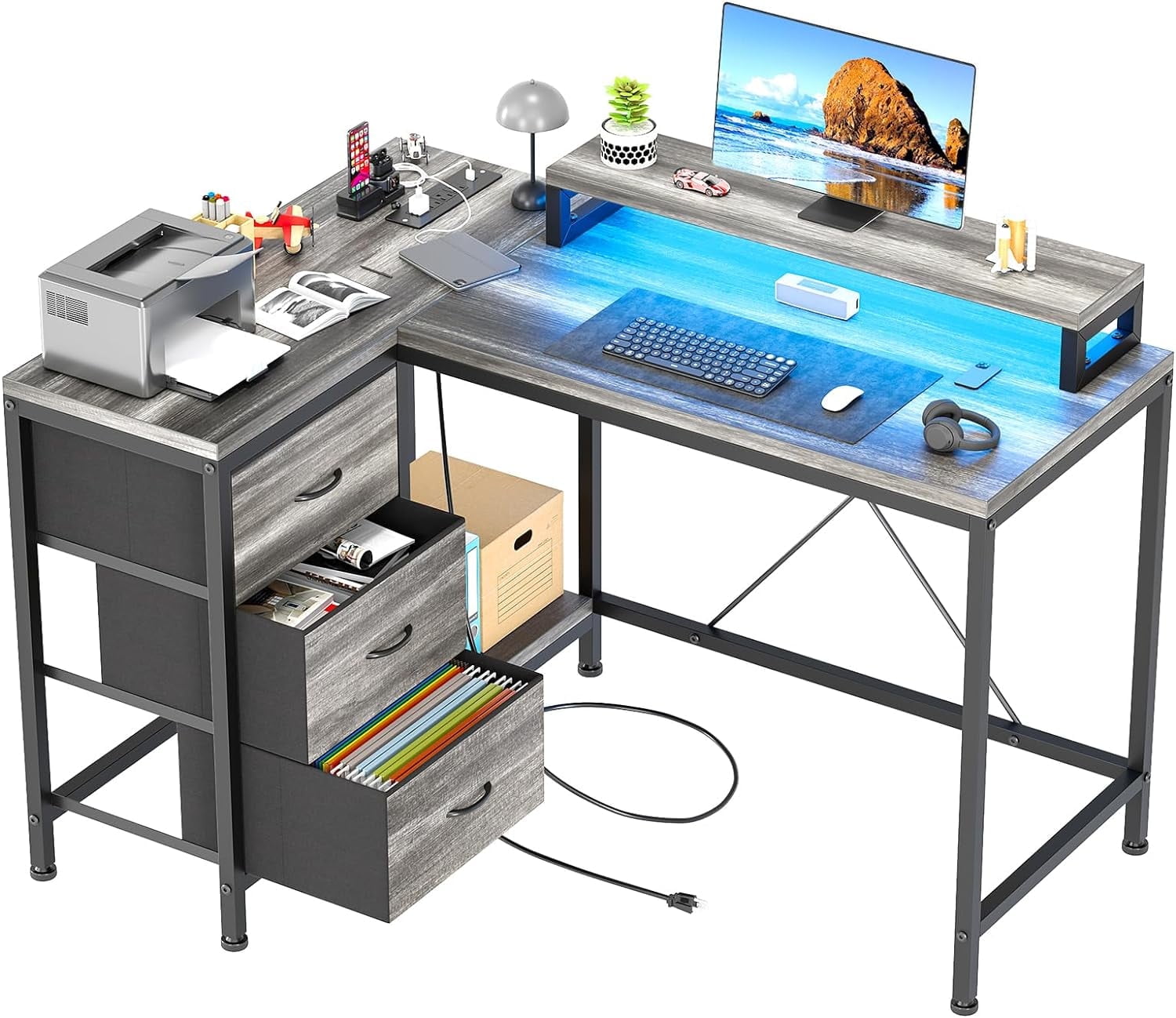 L Shaped Computer Gaming Lap Desks, 31.5 x 43.1 in, with Power Outlets ...