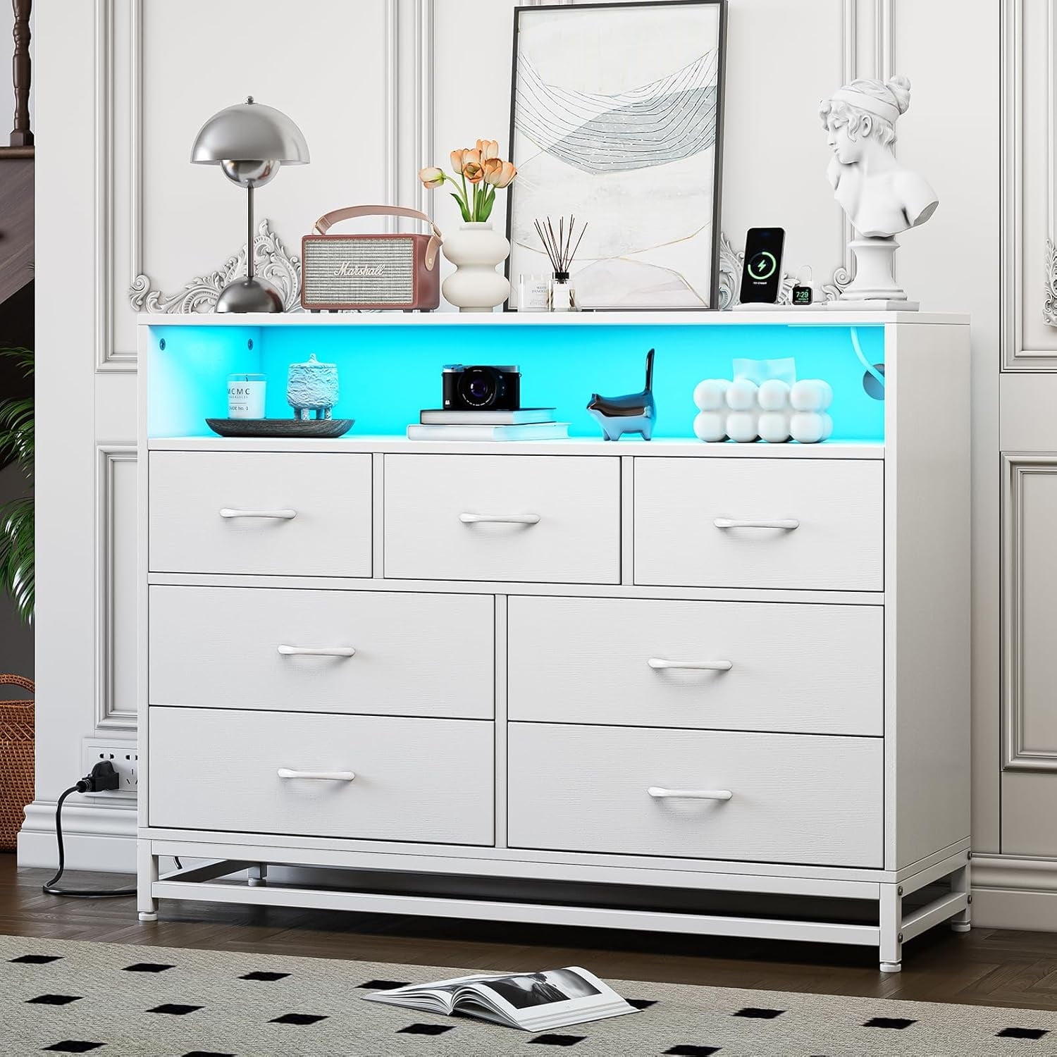 NEILA Modern White Dresser with 7 Drawers – Wooden Long Dresser with ...