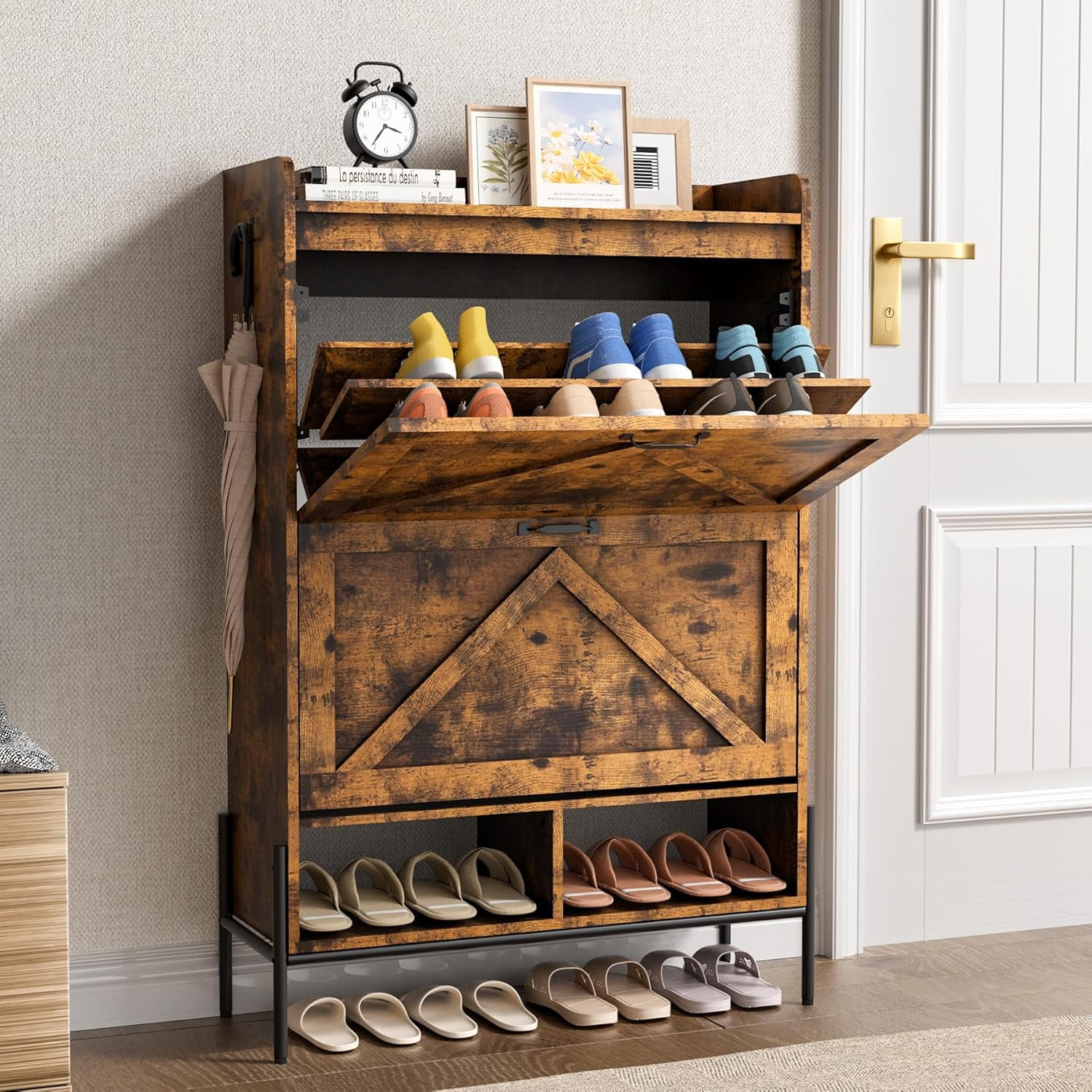 NEILA Shoe Cabinet with 2 Flip Drawers,Freestanding Shoe Storage ...