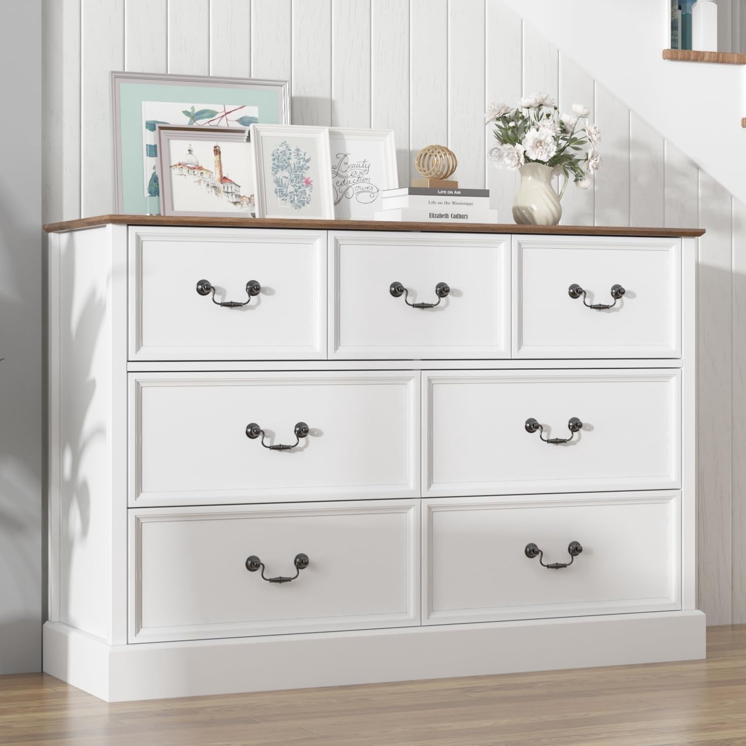 NEILA Stylish Gray Border White Drawer 7 Drawer Dresser Chest – Durable ...