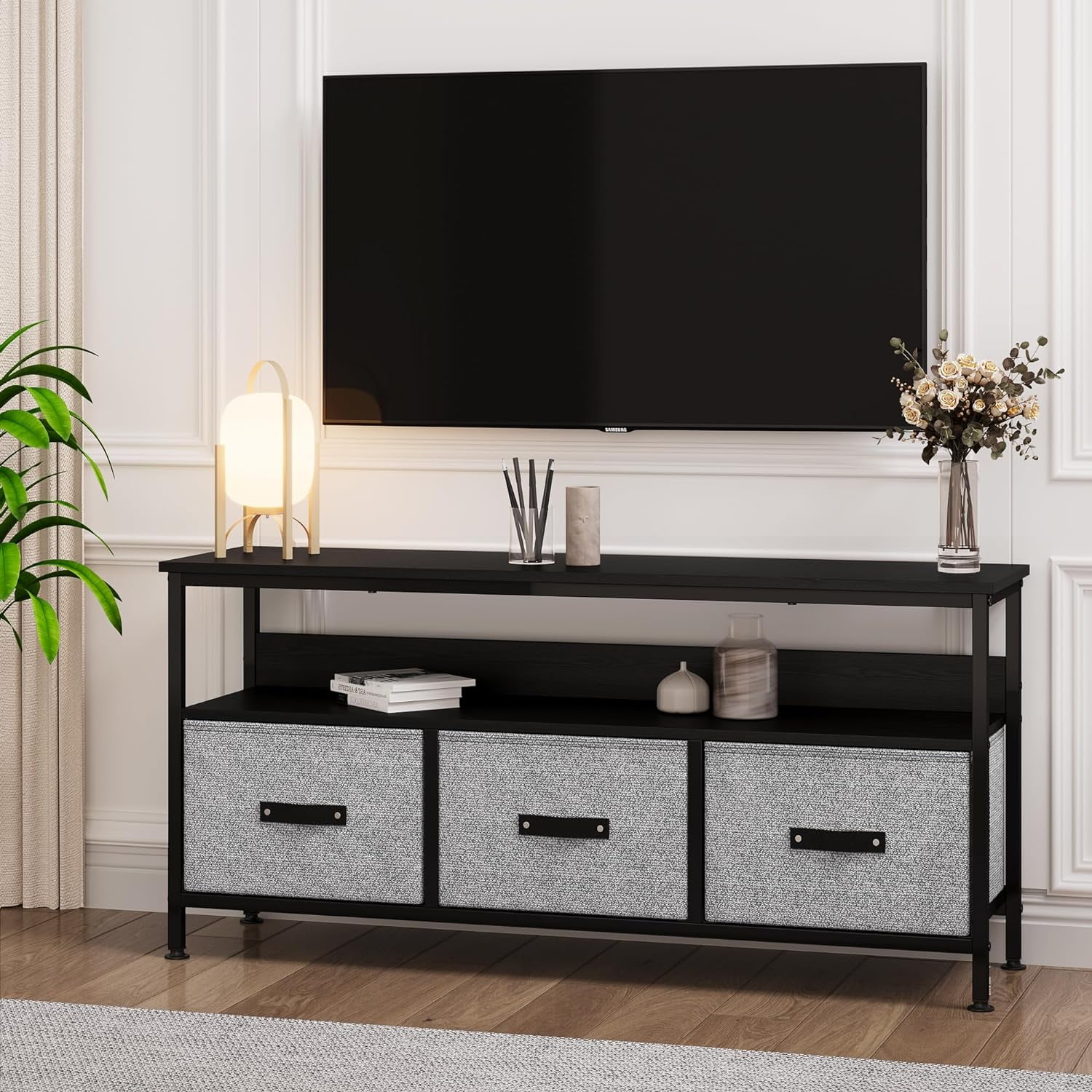 NEILA Stylish TV Cabinet – Modern Lowboard with 3 Drawers and Shelves ...