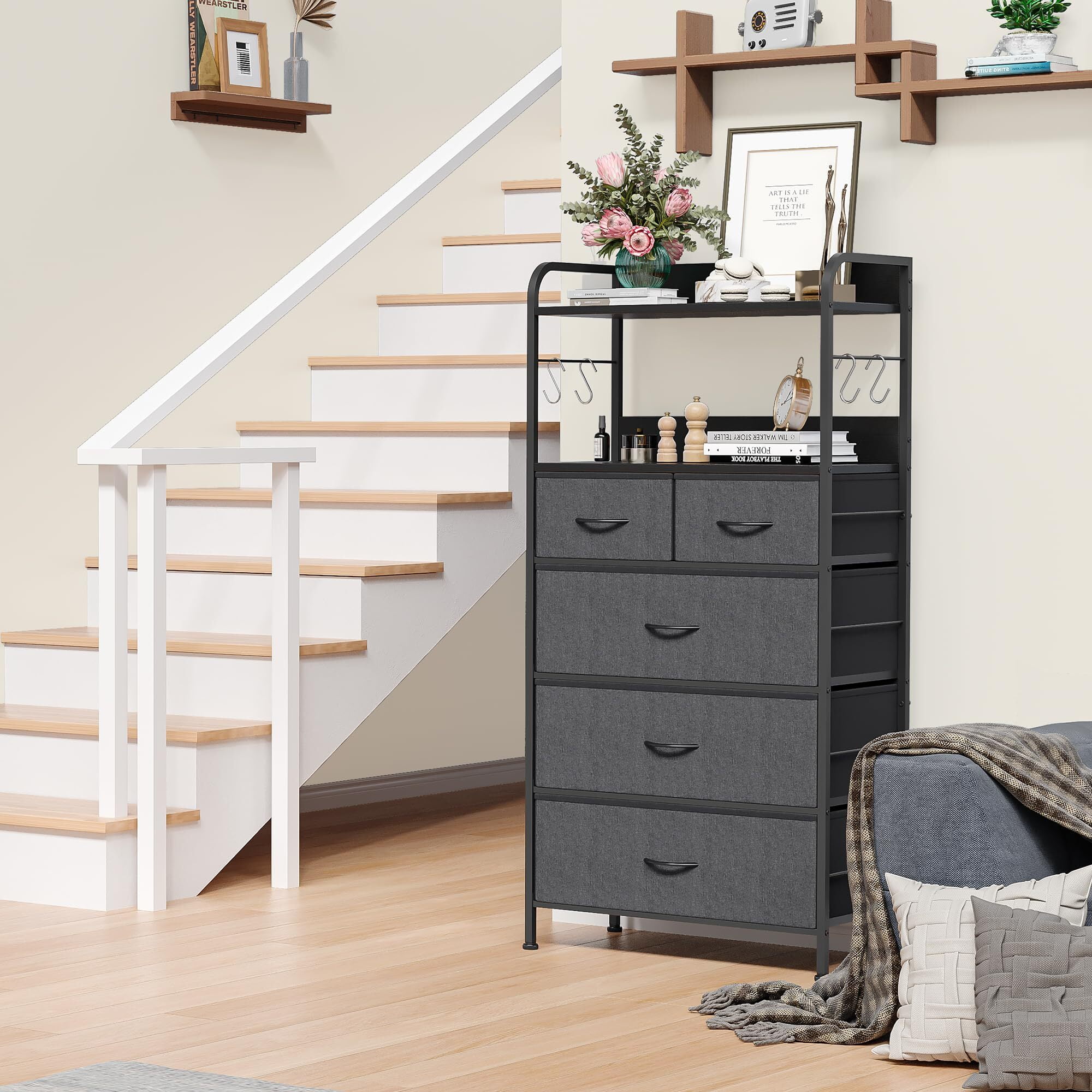 NEILA Tall Dresser for Bedroom with 5 Drawers, Chest of Drawers, Metal ...