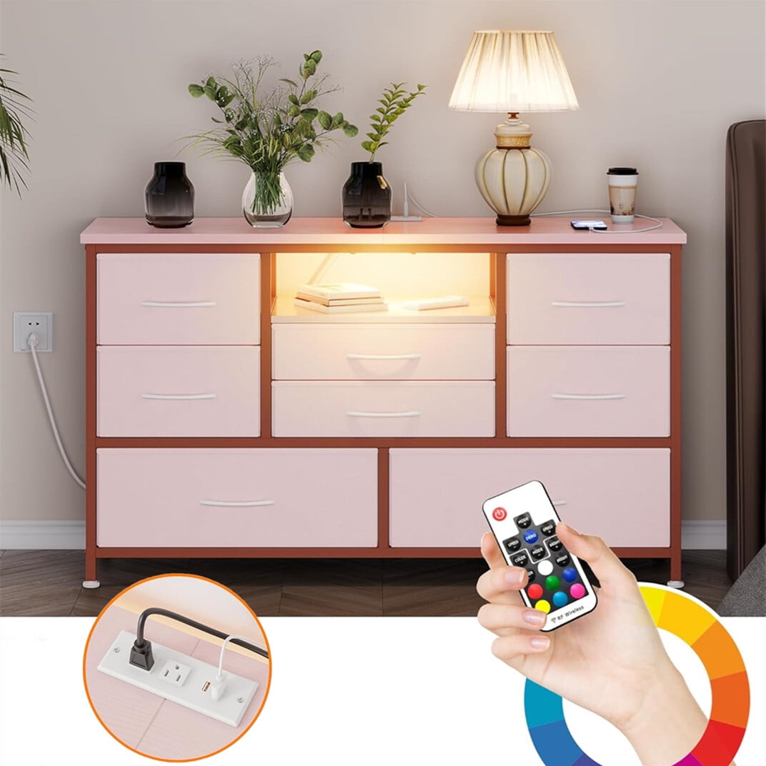 NEILA Wide Dresser for Bedroom,8 Drawer Dresser TV Stand with Power ...