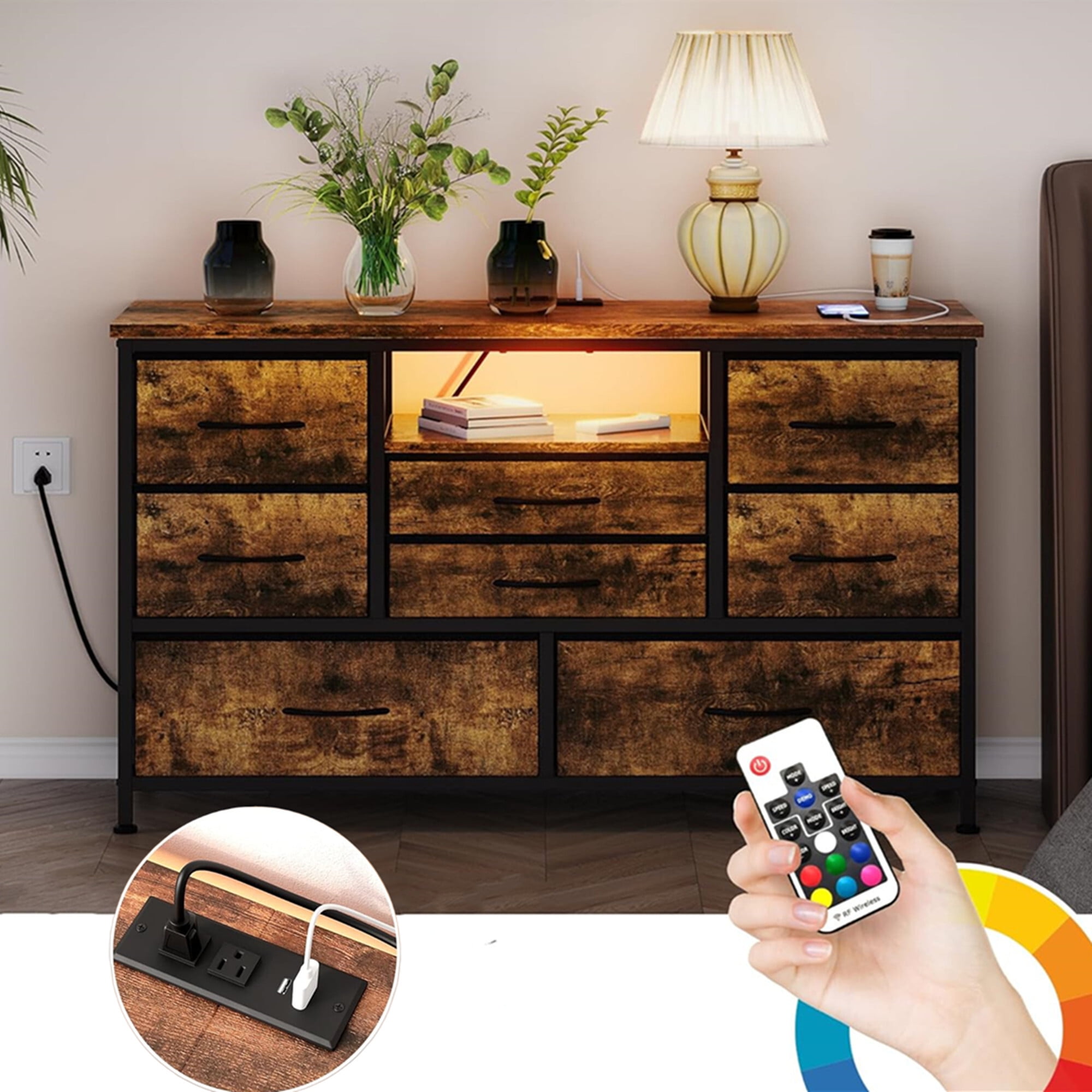 NEILA Wide Dresser for Bedroom,8 Drawer Dresser TV Stand with Power ...