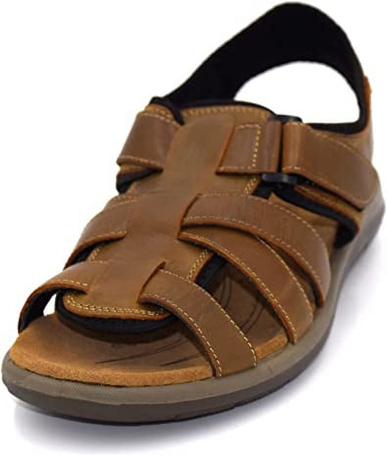 NEKTA Men's Fisherman AR-12, Open-Toe Leather Sandals, Adjustable Velcro Strap, Lightweight ...