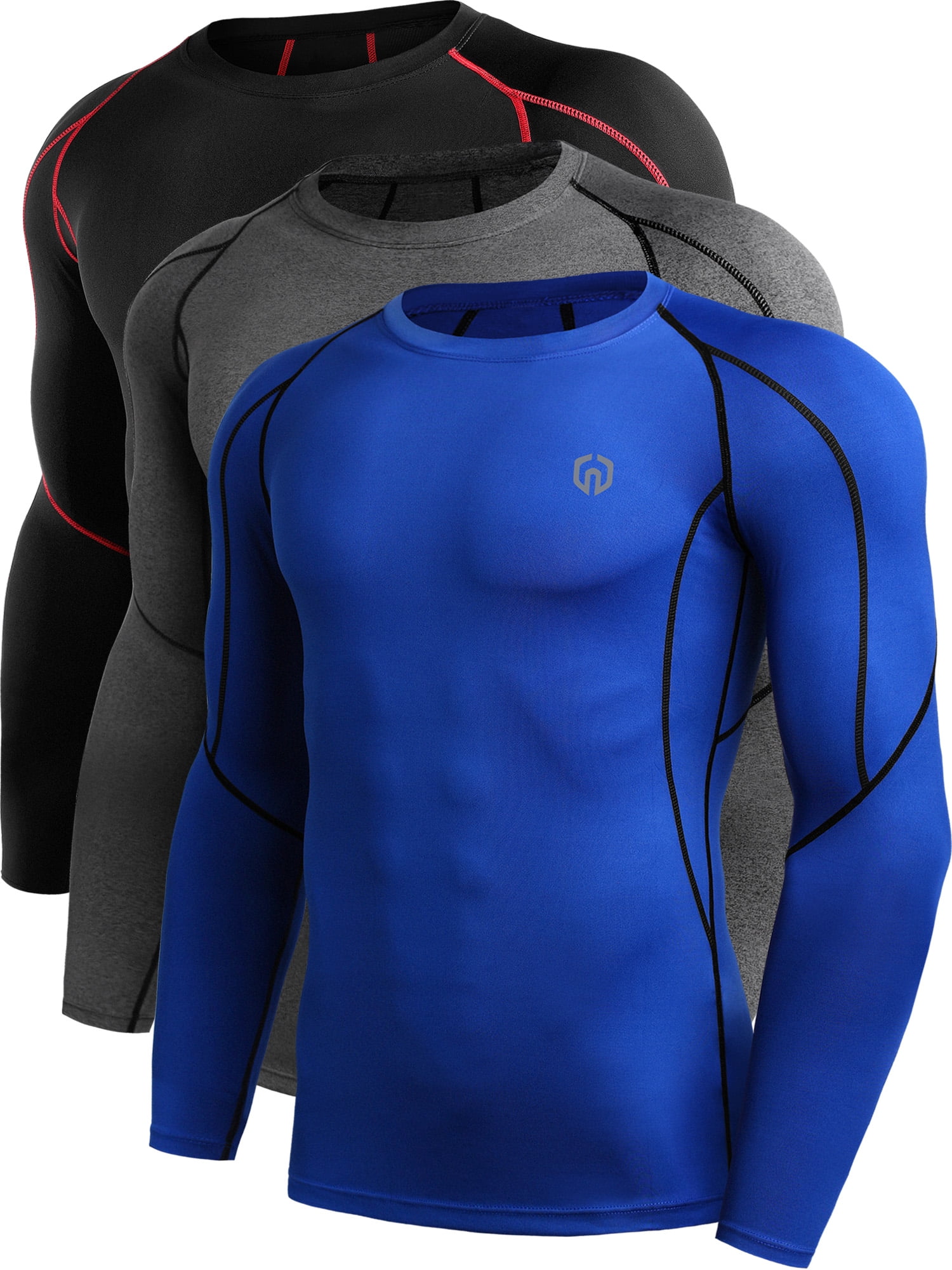 Neleus Men's Dry Fit Compression Workout Running Shirts, Long Sleeve, 3 ...