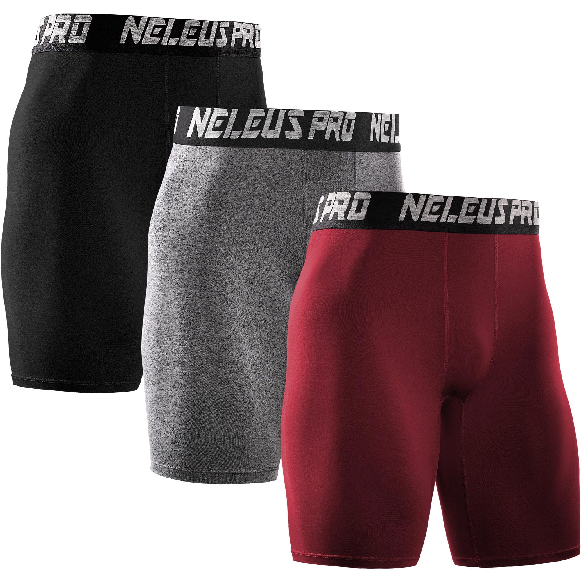 NELEUS XL Compression Shorts, 3 Pack Black+Gray+Red, Workout Underwear ...