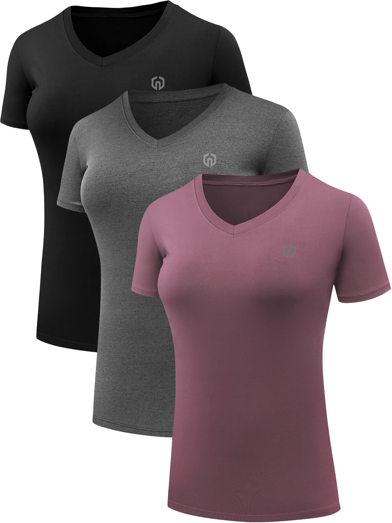 NELEUS Women's Compression Workout Shirt, 3-Pack (Black/Gray/Rosy Brown ...