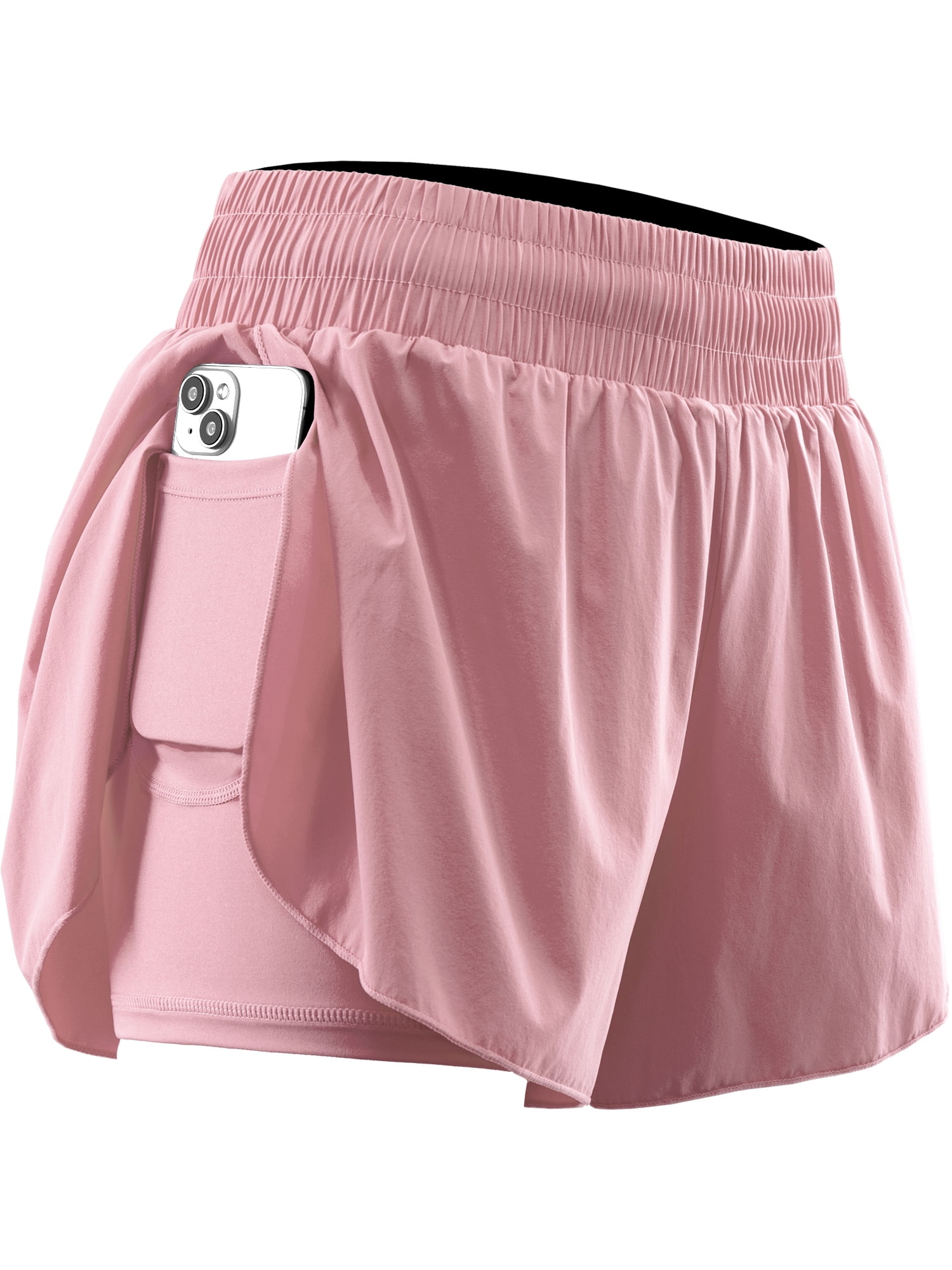 NELEUS Women's 2 in 1 Yoga Workout Shorts with Pocket, Pink, Moisture ...