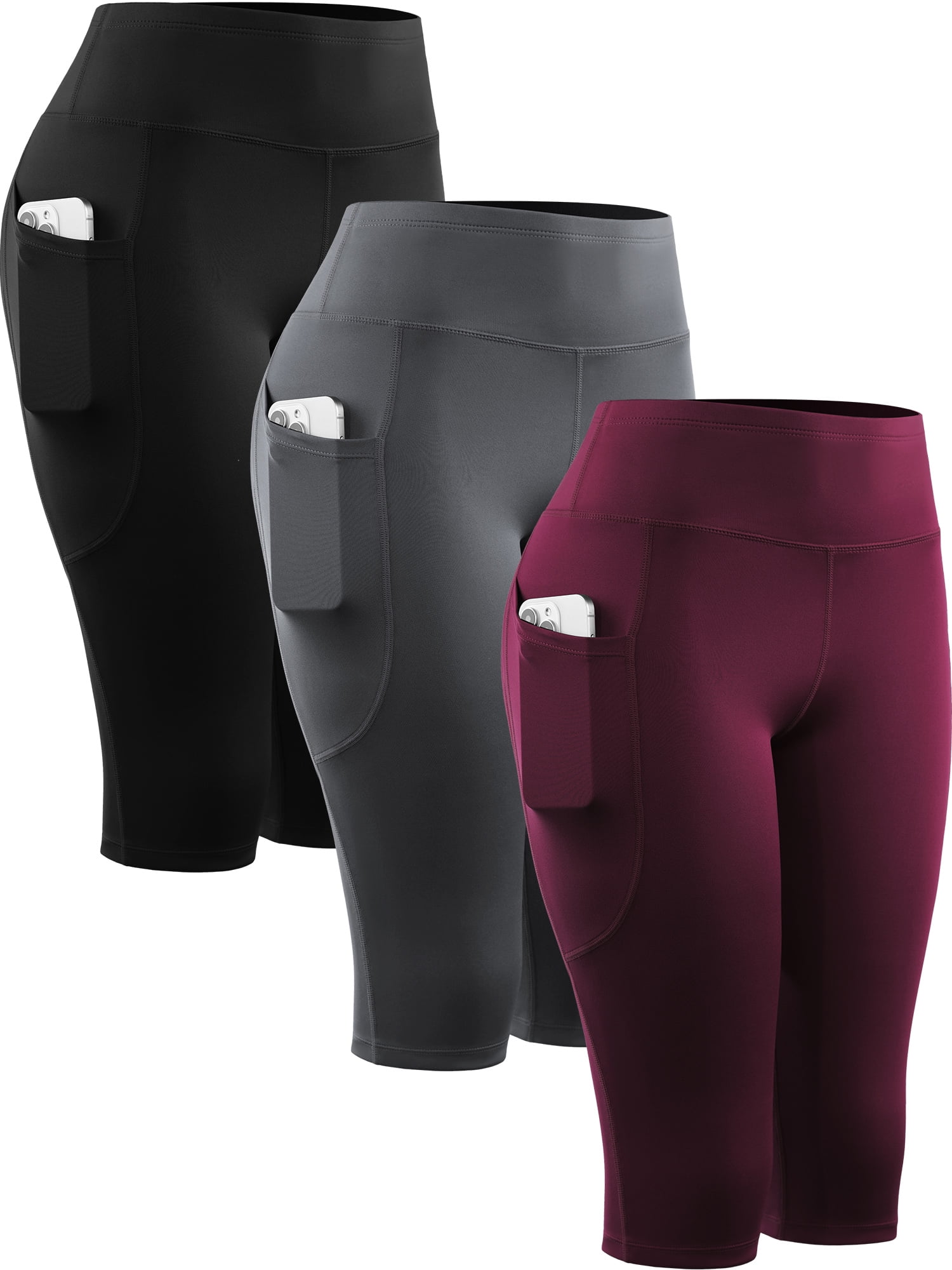 NELEUS Womens 3 Pack Capri Shorts 14" Knee Length with Pockets High ...