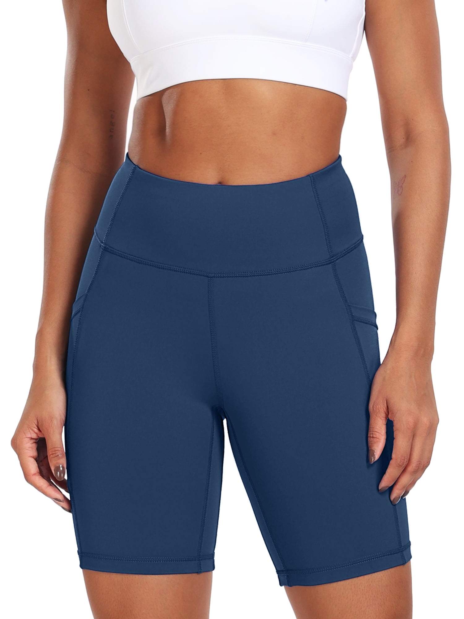 NELEUS Womens 8" High Waist Spandex Shorts Yoga Workout Biker Athletic Shorts with Pockets,Navy ...