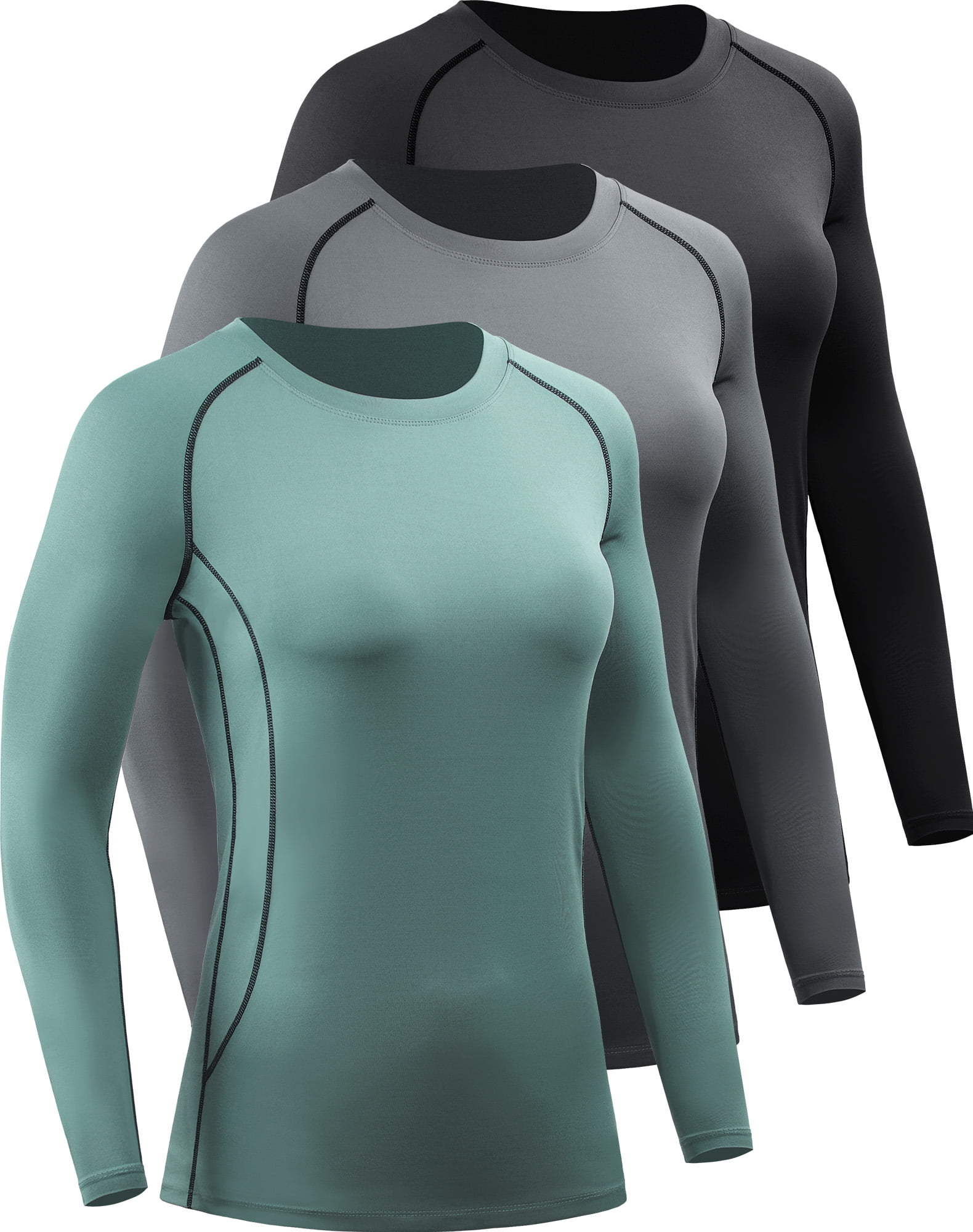 NELEUS Womens Athletic Compression Long Sleeve T Shirt, Dry Fit, 3 Pack ...