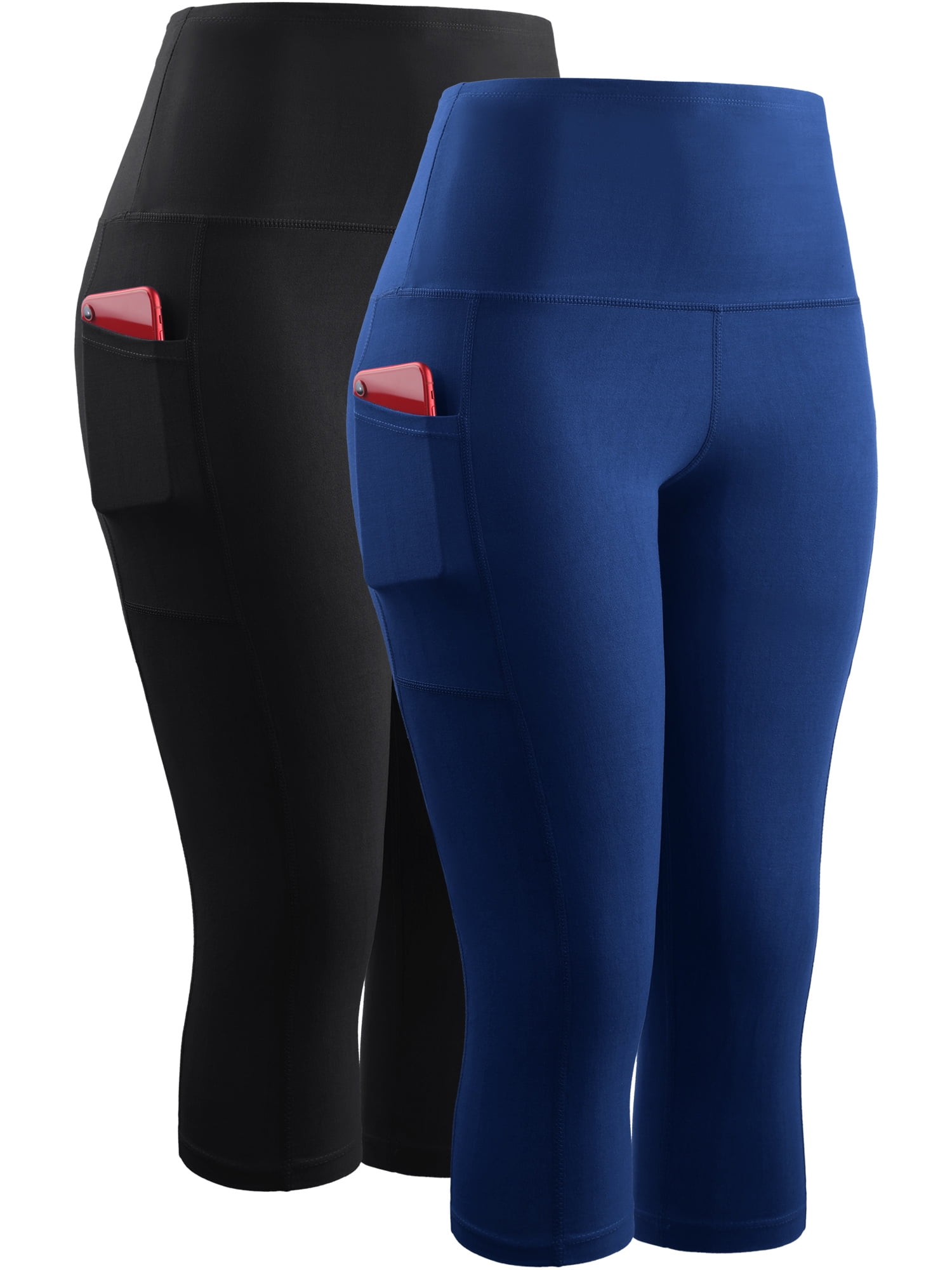 NELEUS High Waist Tummy Control Yoga Capri Leggings with Pockets, Black+Blue, Size L - Walmart.com