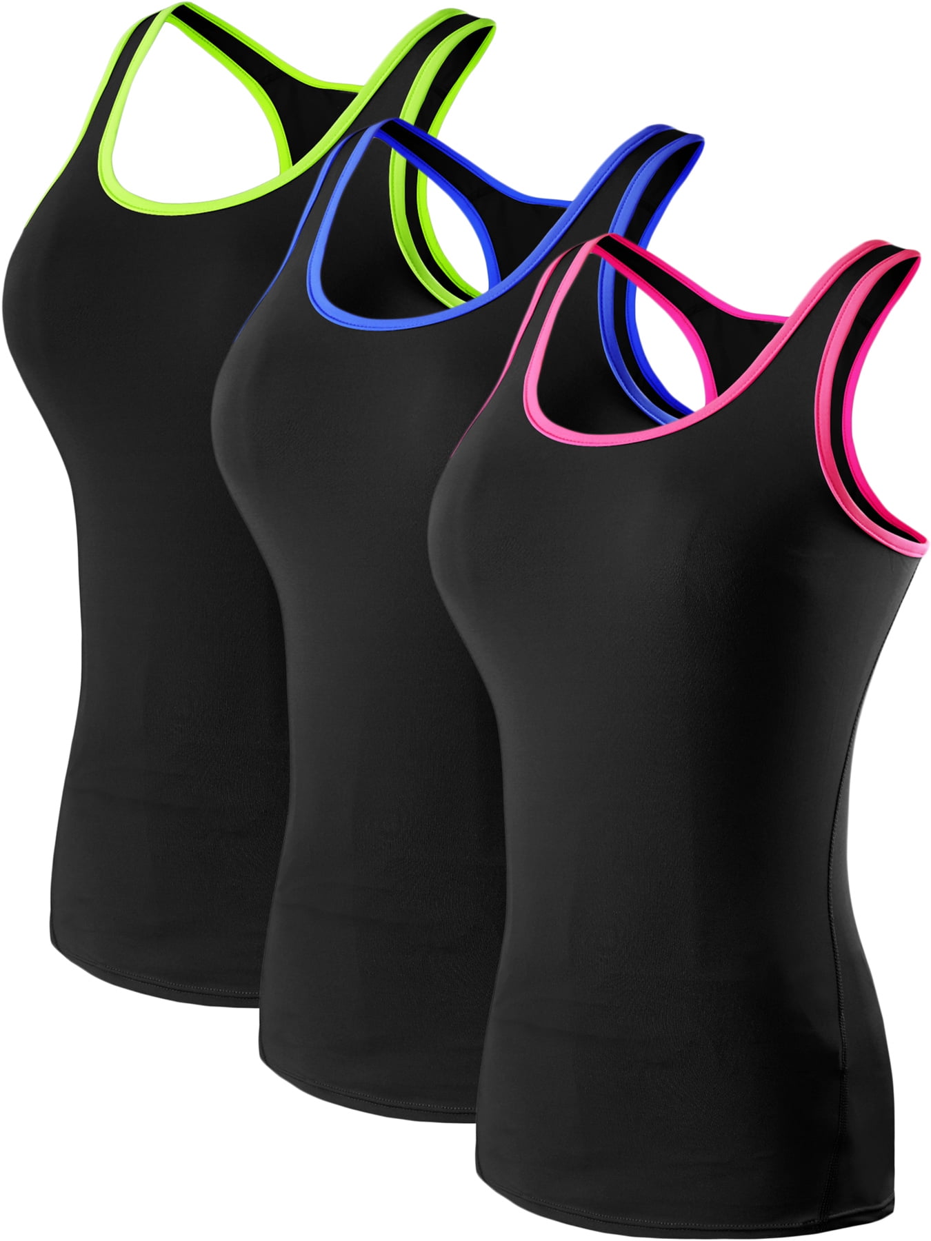NELEUS Women's Dry Fit Compression Tank Top 3 Pack, Blue+Green+Pink, XS ...