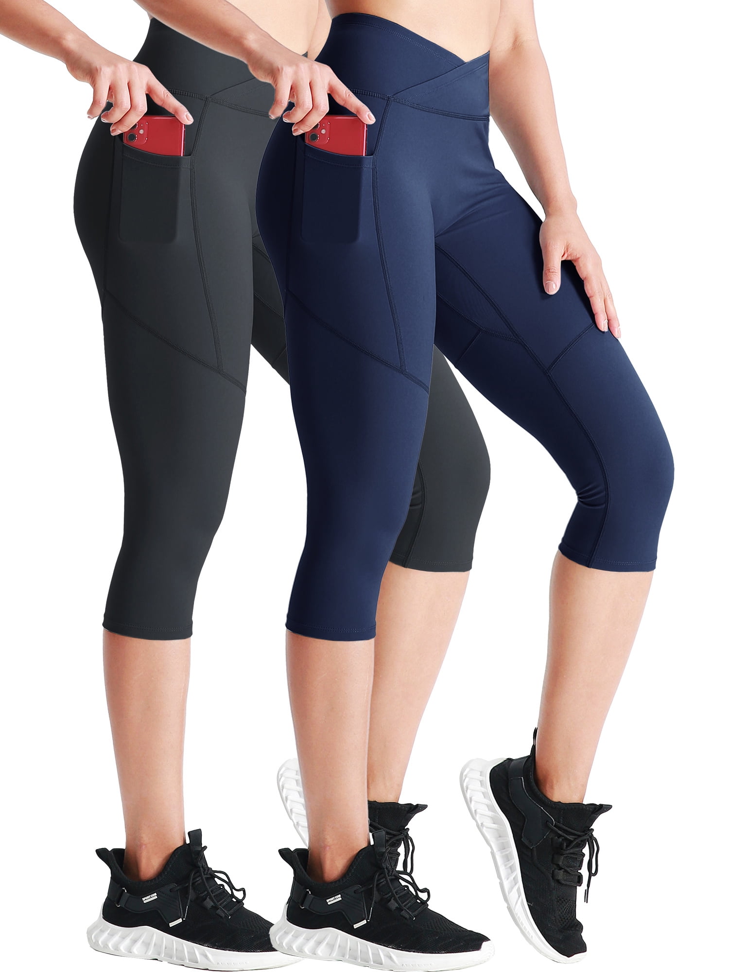 NELEUS Womens V Cross Waist Capri Yoga Leggings for Workout Non See ...