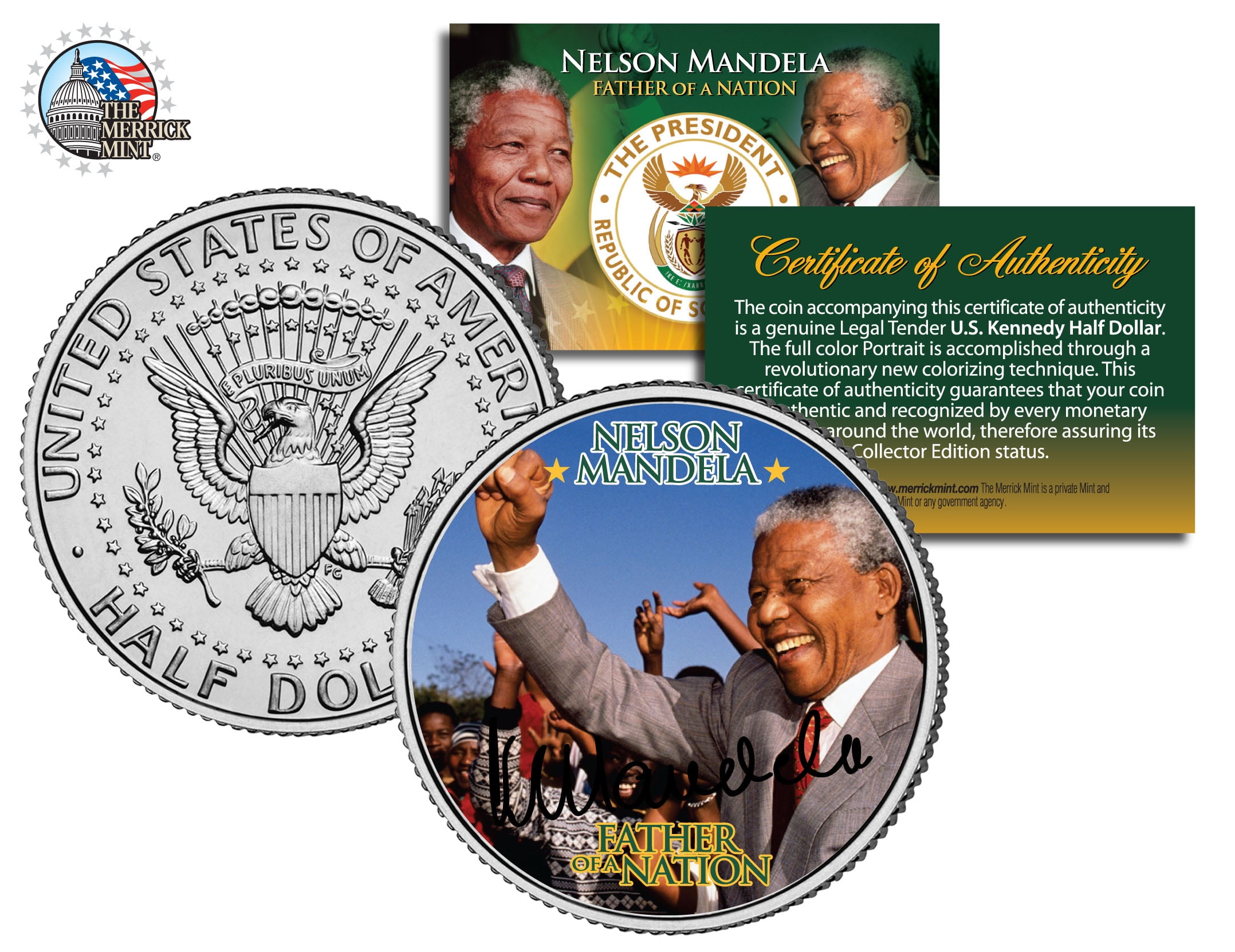 NELSON MANDELA *Father of a Nation* Victory JFK Kennedy Half Dollar US ...