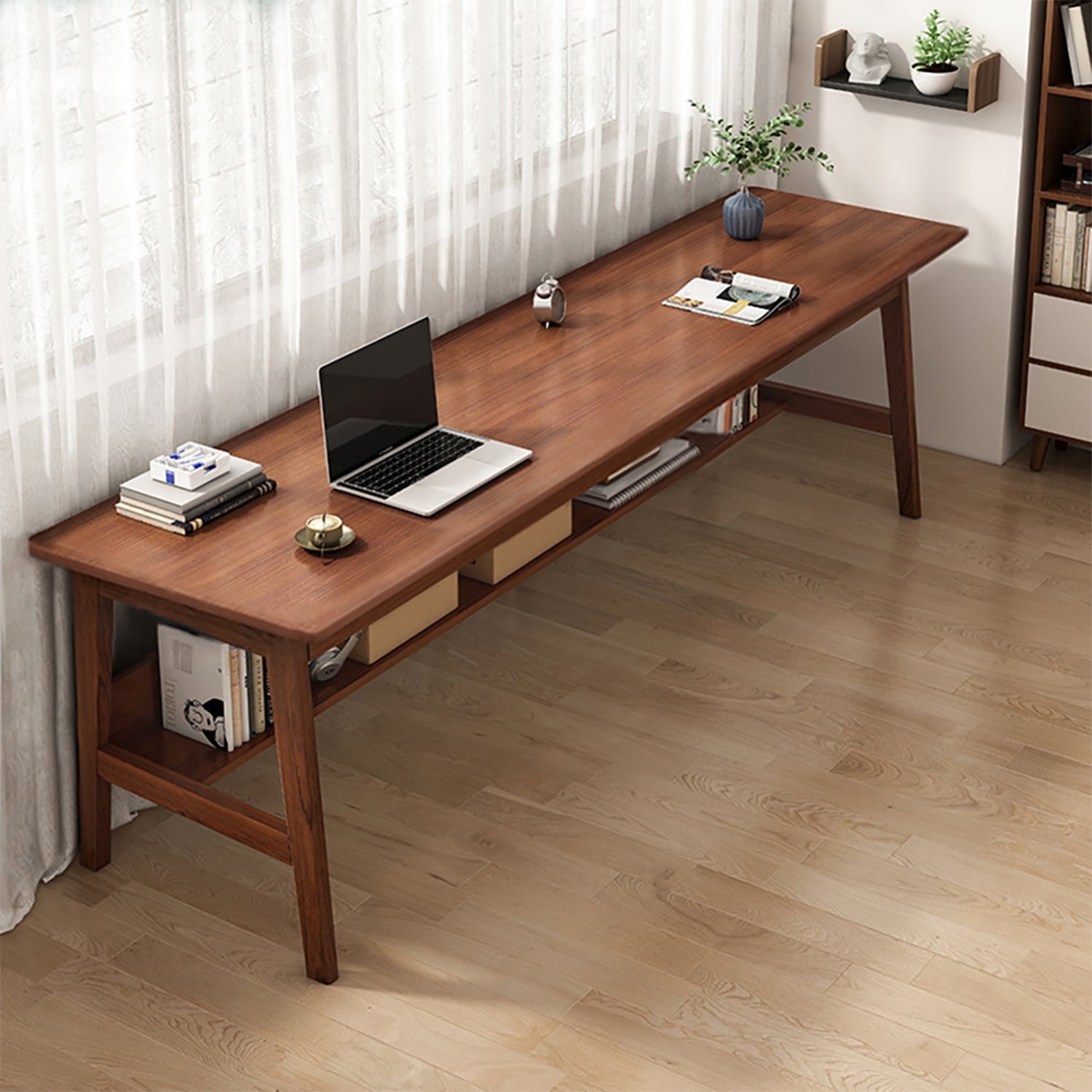 NELYE Extra Long Desk with Bookshelf - 71 Inches Home Office Work Study ...