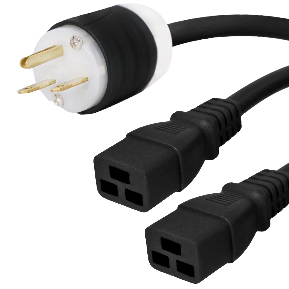 NEMA 6-15P to 2x C19 Y Splitter Cord 6 ft, 15A/250V 14 AWG - Iron Box ...