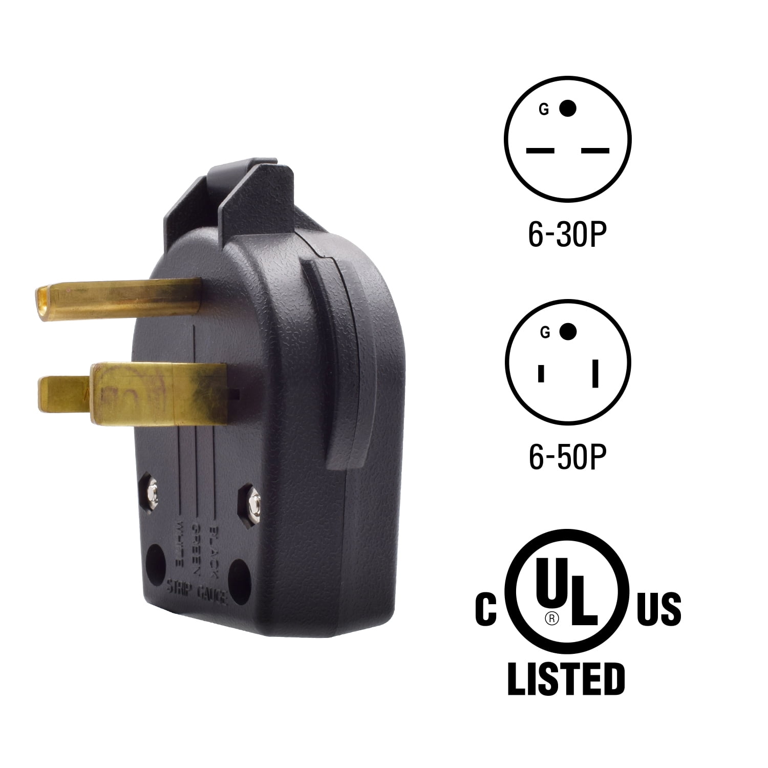 NEMA 6-30P & 6-50P, 30 & 50 Amp, 250 Volt, 3-Prong Grounded Heavy Duty ...