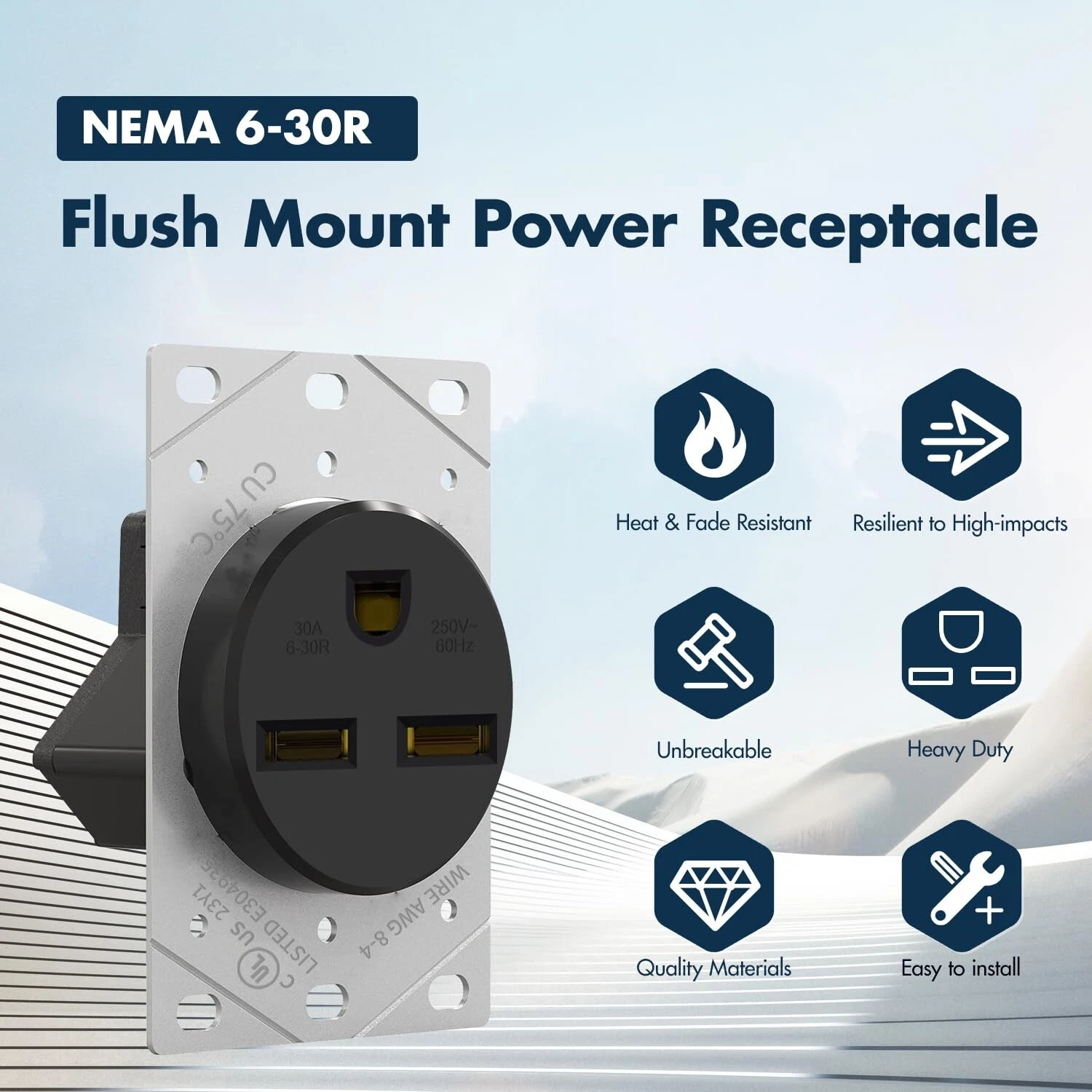 NEMA 6-30R Receptacle 30 A,Flush Mounting Outlet,with wallplate,2P, 3 W 125/250V - Walmart.com