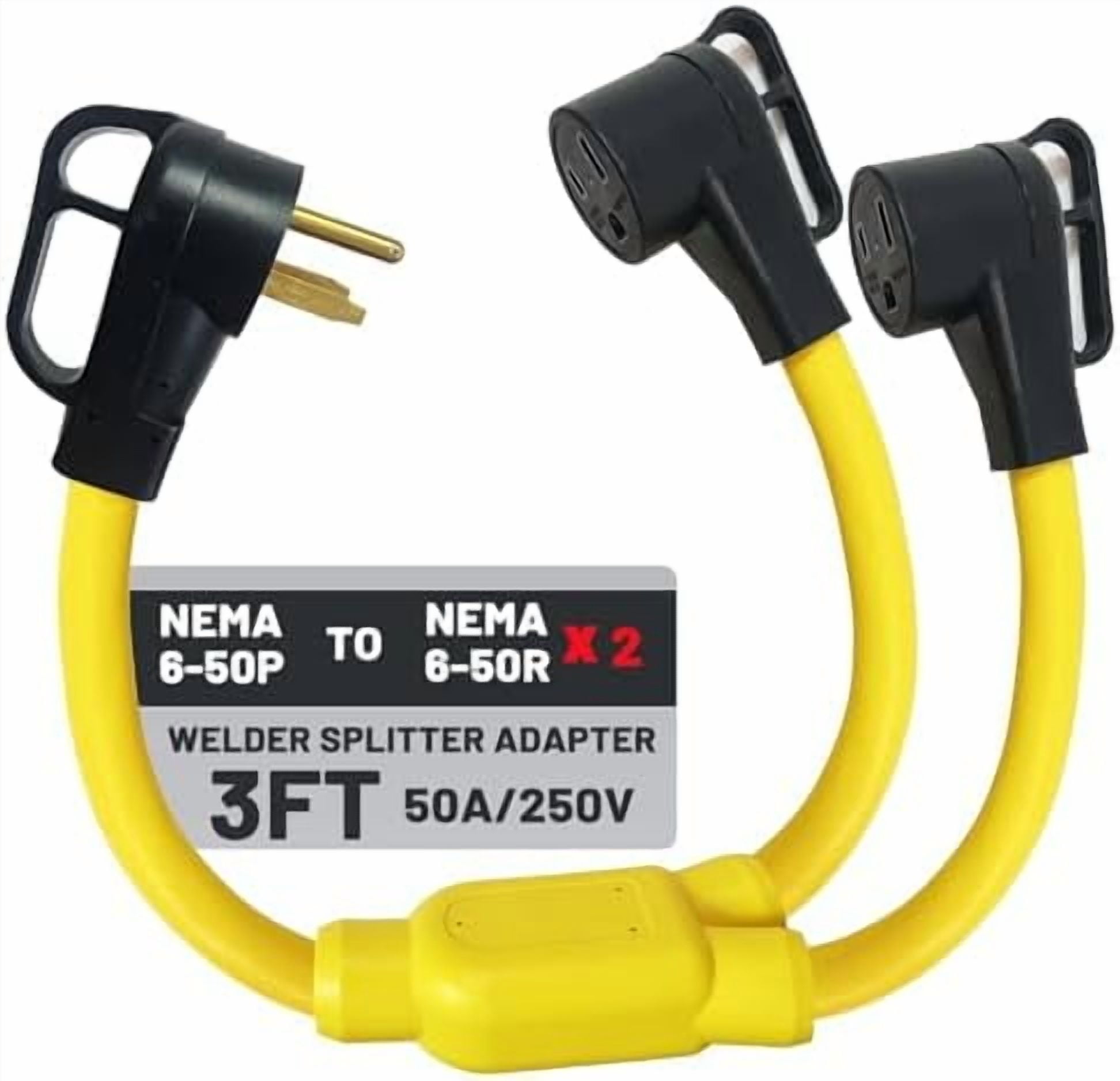 NEMA 6-50P to 2 Outlet 6-50R Y Splitter,50 Amp Welder Splitter Adapter Cord 3 Prong 6 AWG 250V ...