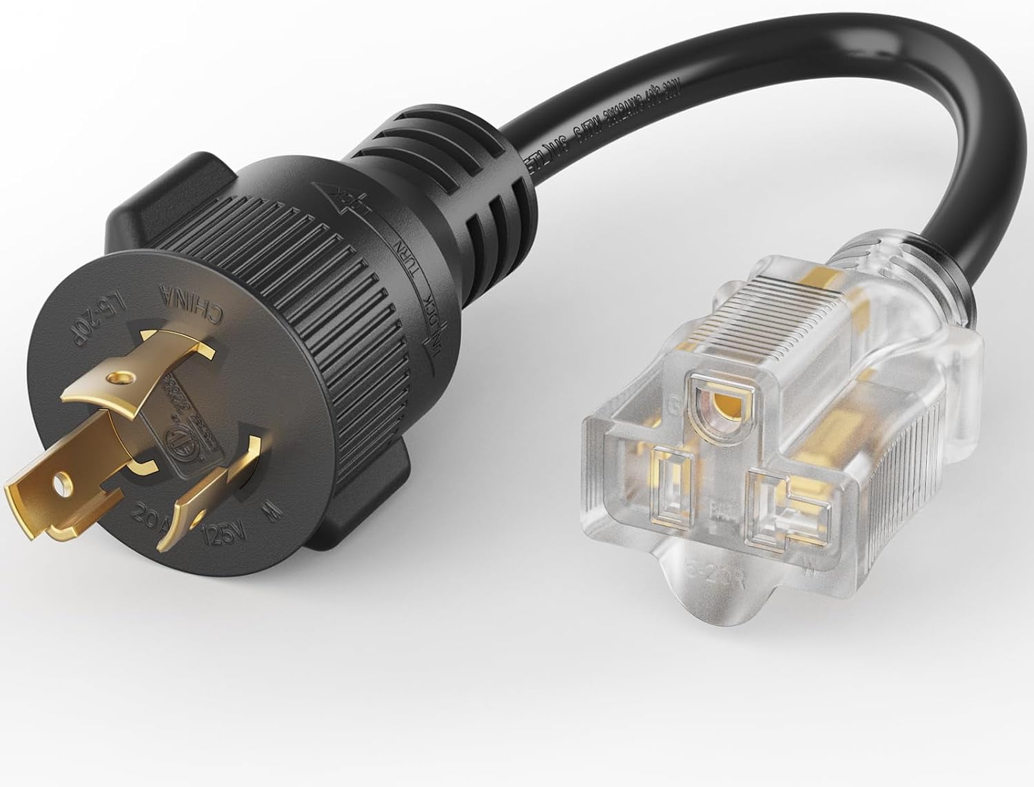 NEMA L5-20P to NEMA 5-15/20R Adapter Cord 1 FT, Household Twist-Lock ...