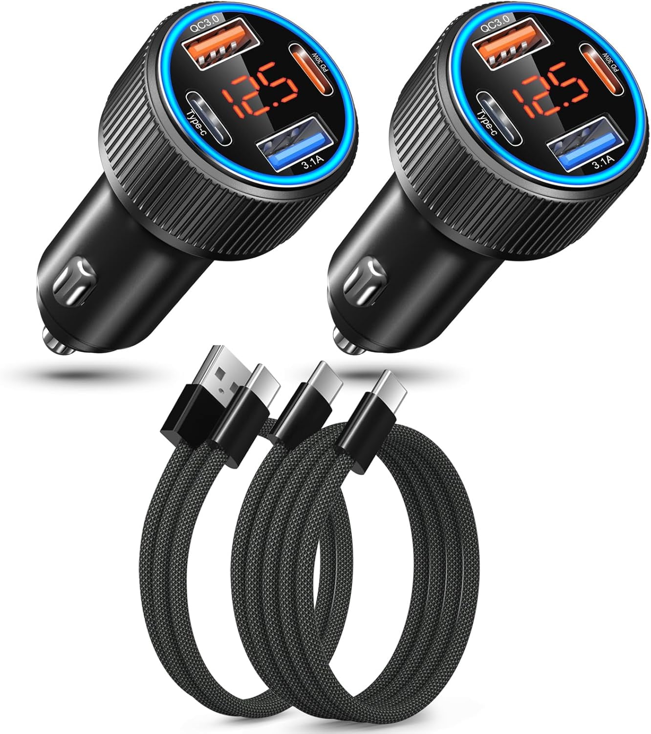 NEOFDC 65W Dual USB C & USB A Car Charger Multi Port Cigarette Lighter ...