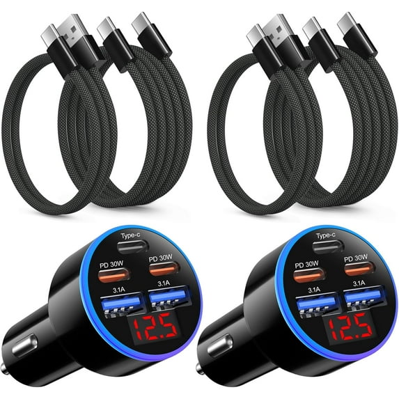 NEOFDC USB C Car Charger, 2Pack 90W 5-Port PD30W Super Fast Charging ...