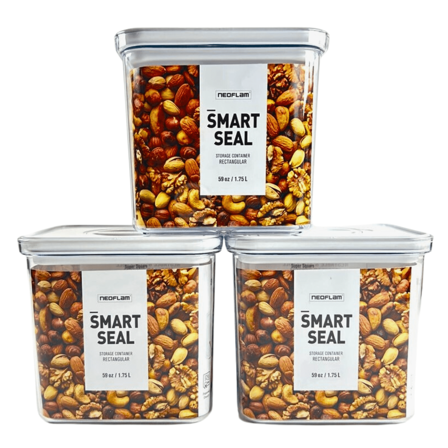 NEOFLAM Airtight Smart Seal Food Storage Container (Set of 3) | Crystal ...