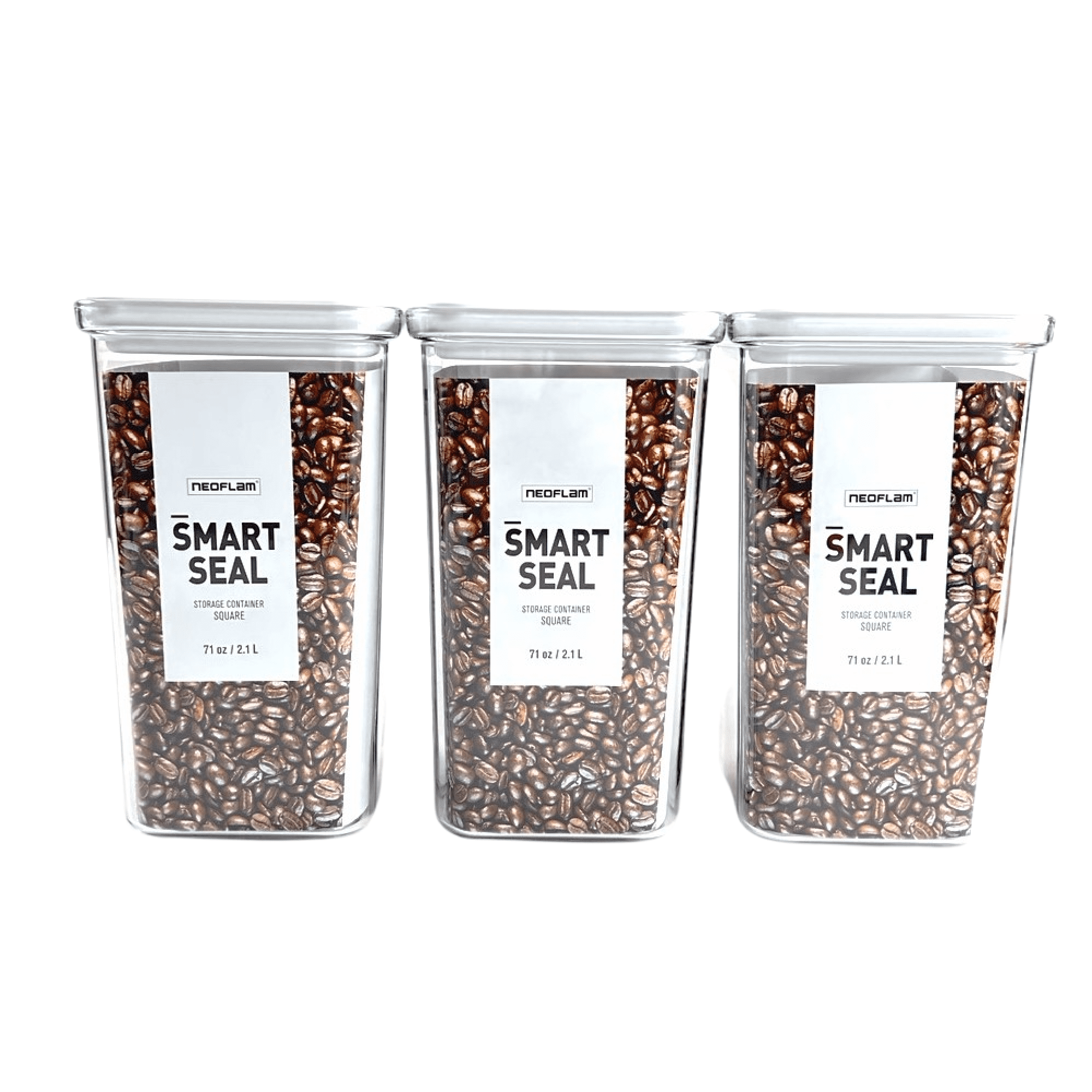 Neoflam Airtight Food Storage Container, Set of 3 Square, 2.1L White ...