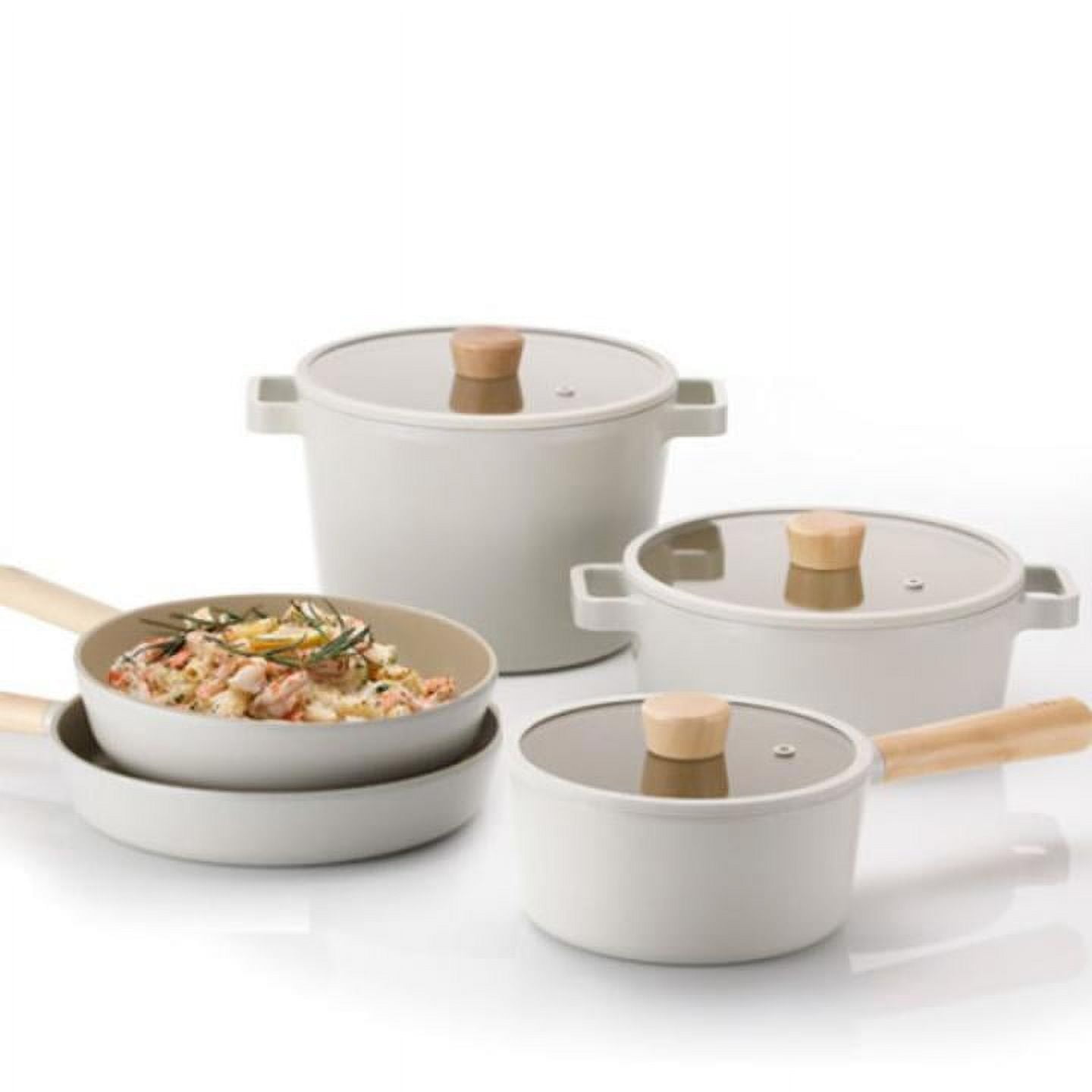 NEOFLAM FIKA 5pc Non-Stick Cookware Set with Wooden Handles, Induction ...