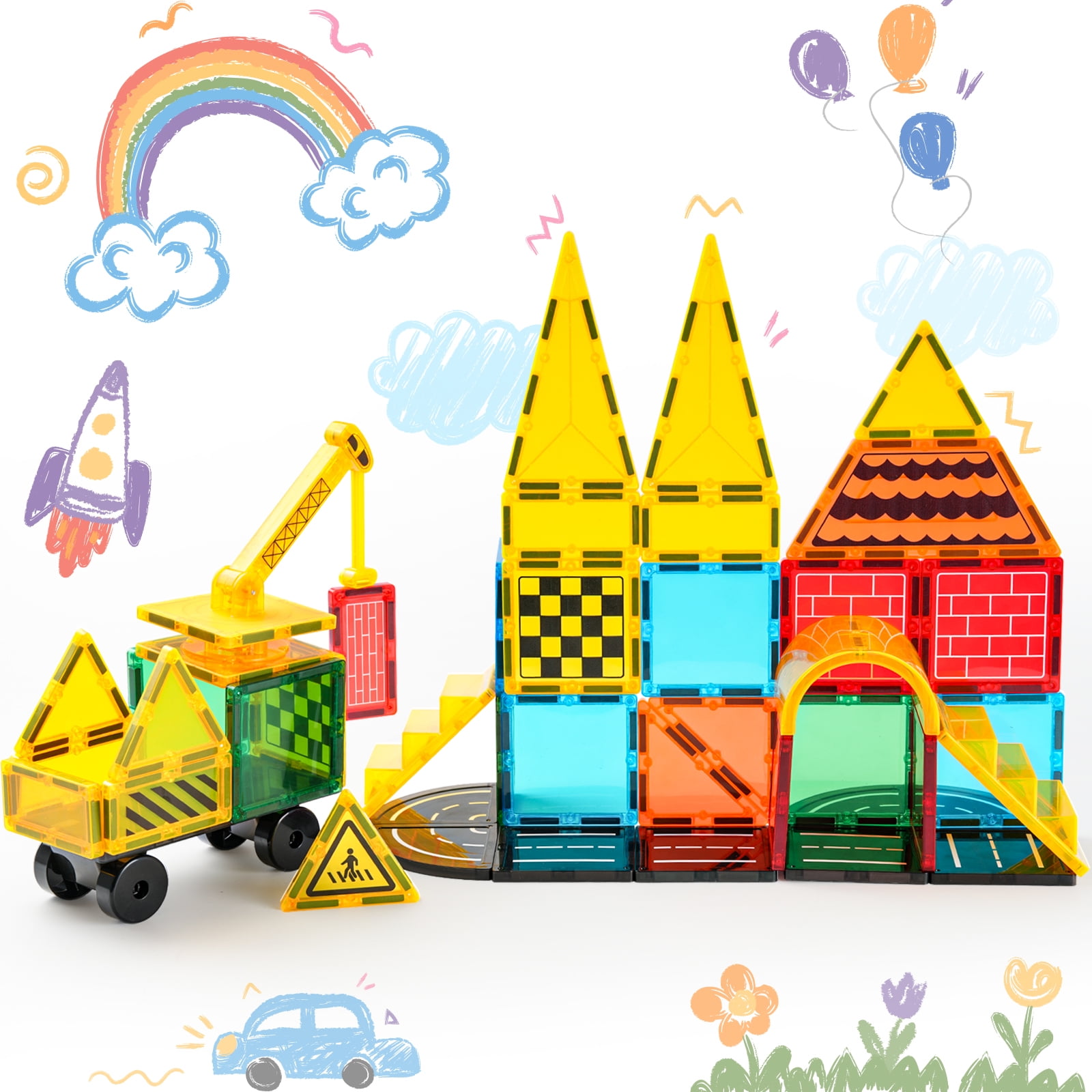 NEOFORMERS Magnetic Tiles Builder 50-Piece Magnetic Construction Set ...