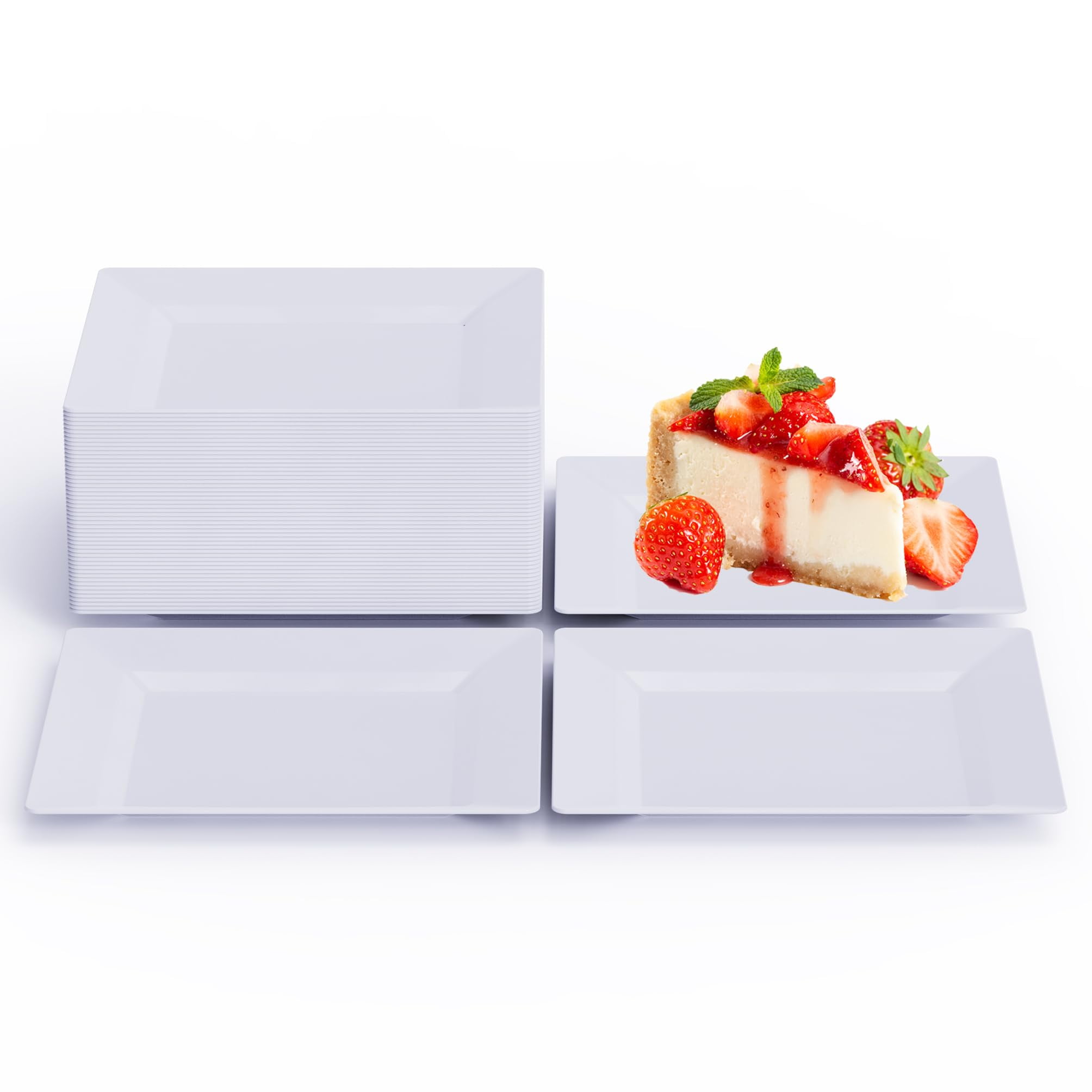 NEOLIVEA 50PCS Square Plastic DHF10 Plates-4.5 inch Disposable Dessert ...