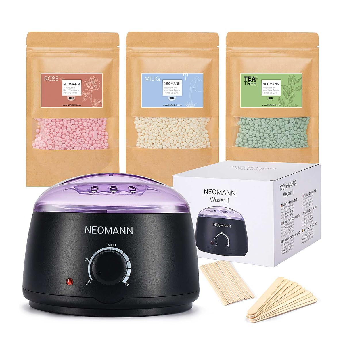 NEOMANN Waxer II Kit - Teflon-Coated, Non-Sticky Hair Removal with Wax ...