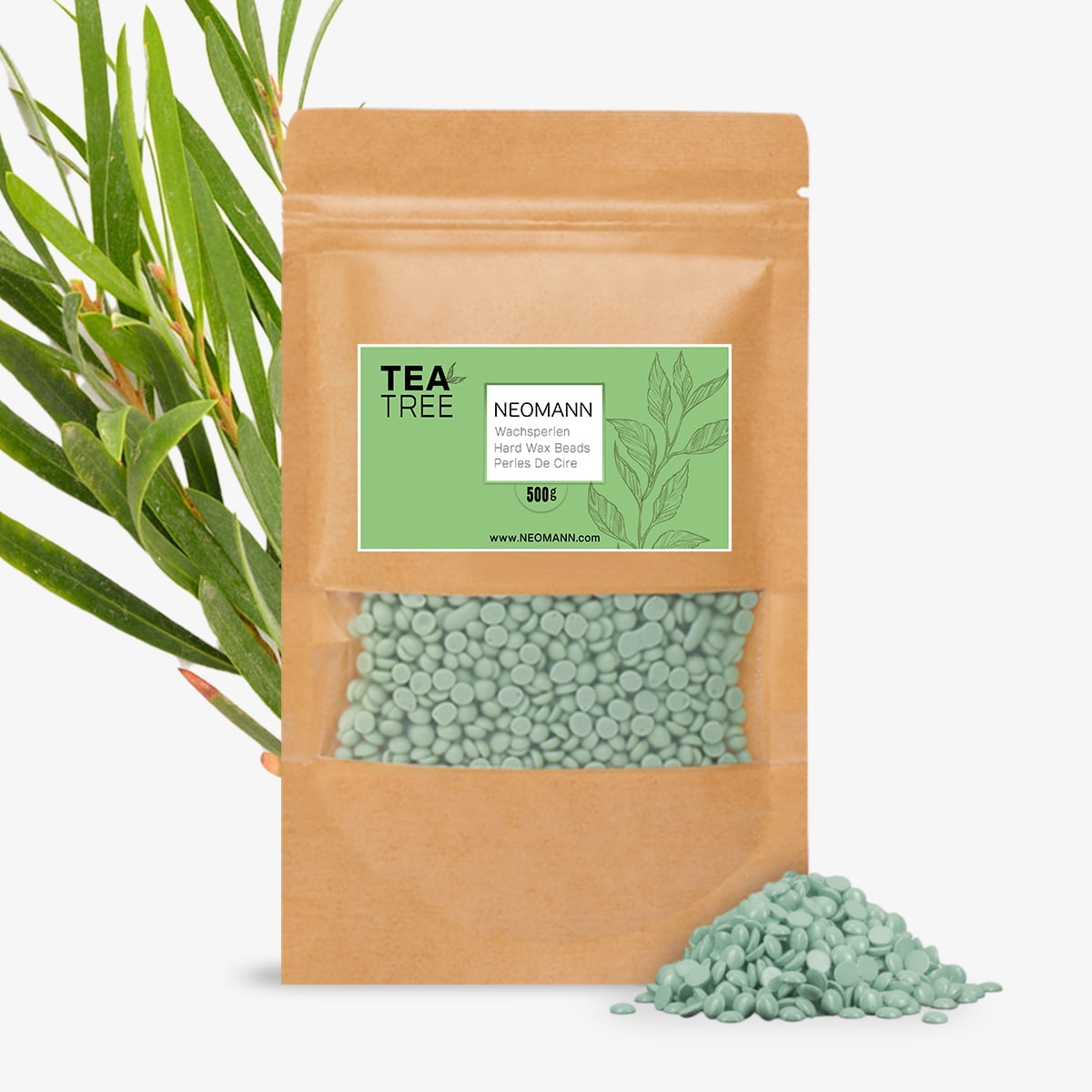 NEOMANN waxing beads for hair removal 500g/1.1lb in Tea Tree fragrance ...