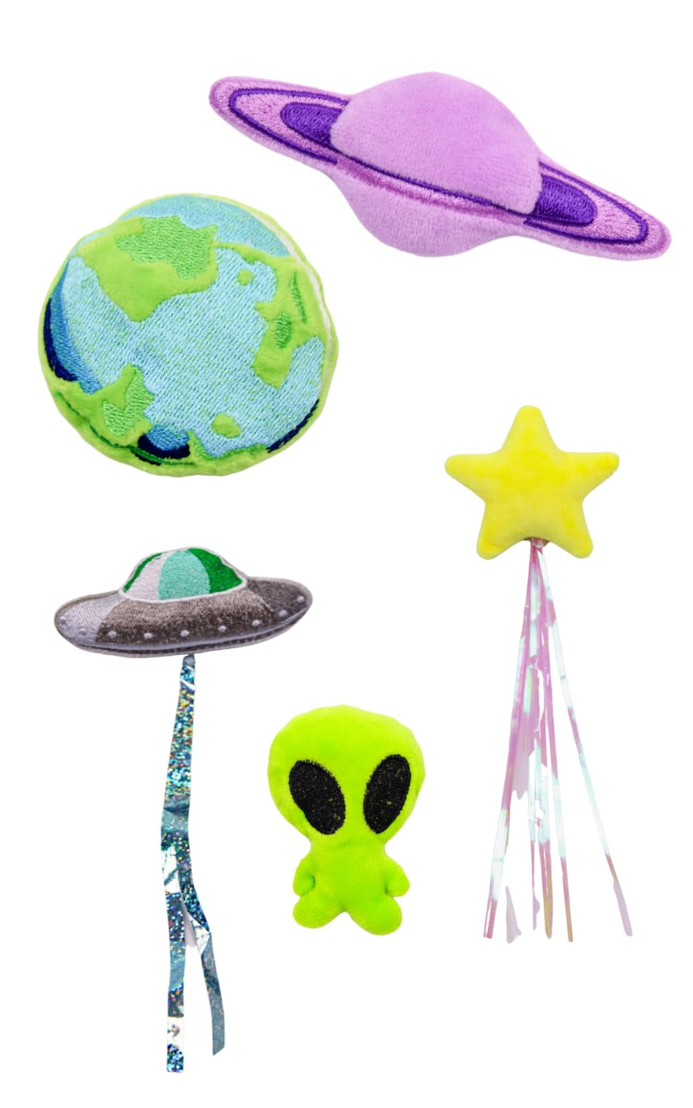 NEON Cosmic Cat Toys: 5pc Catnip Cat Toy Set (Alien, Earth, Saturn ...
