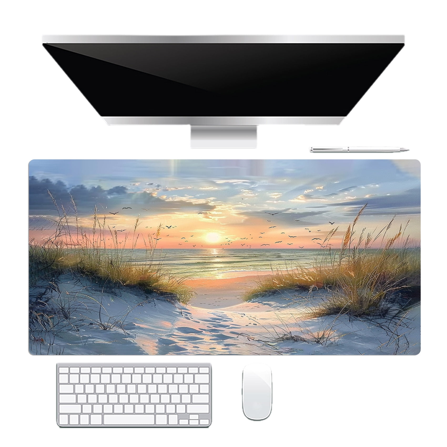 NEONWE Beach Gaming Mouse Pad Summer Sunset Green Nature Plants Large ...