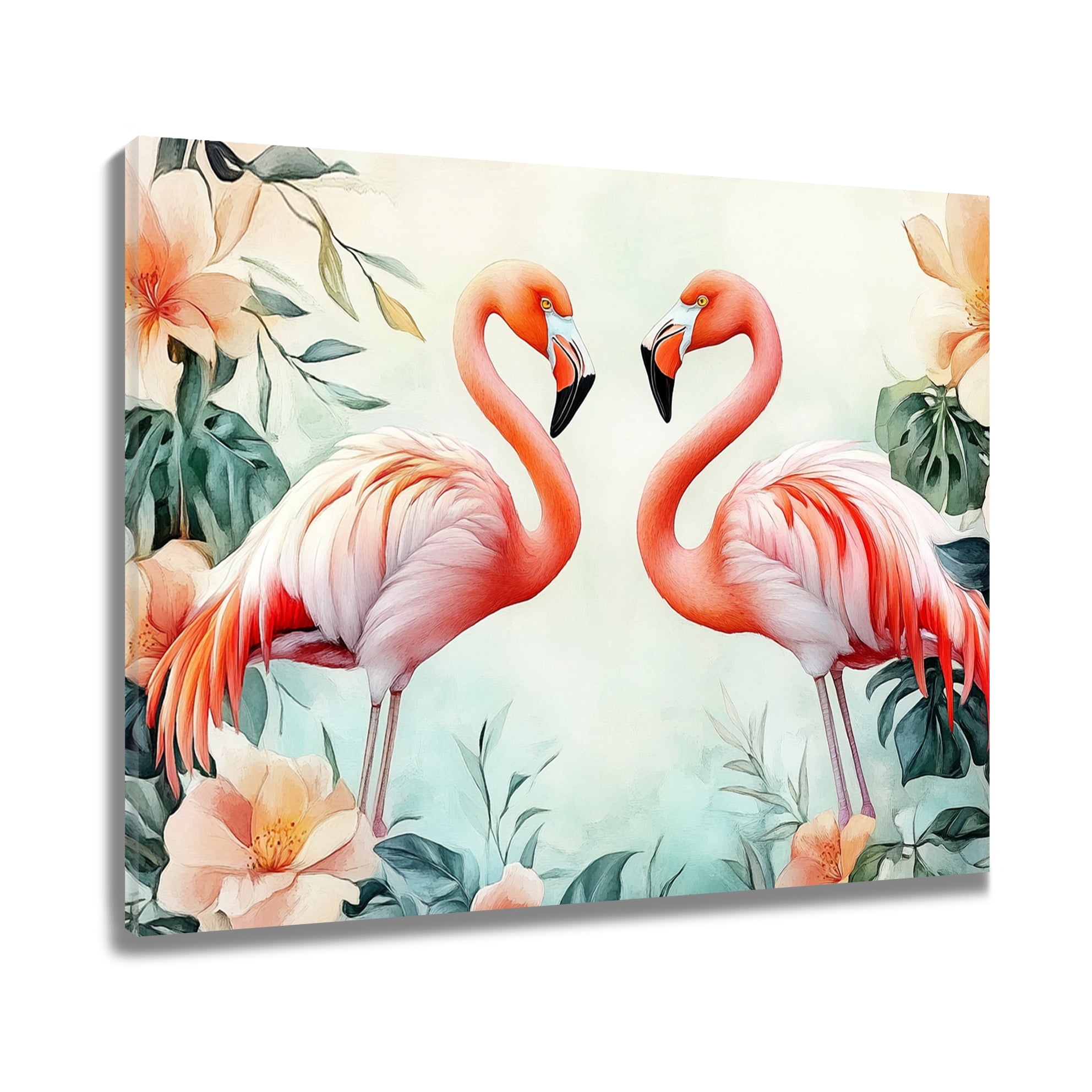NEONWE Flamingo Canvas Wall Art Pink Flamingos Floral Tropical Animal ...