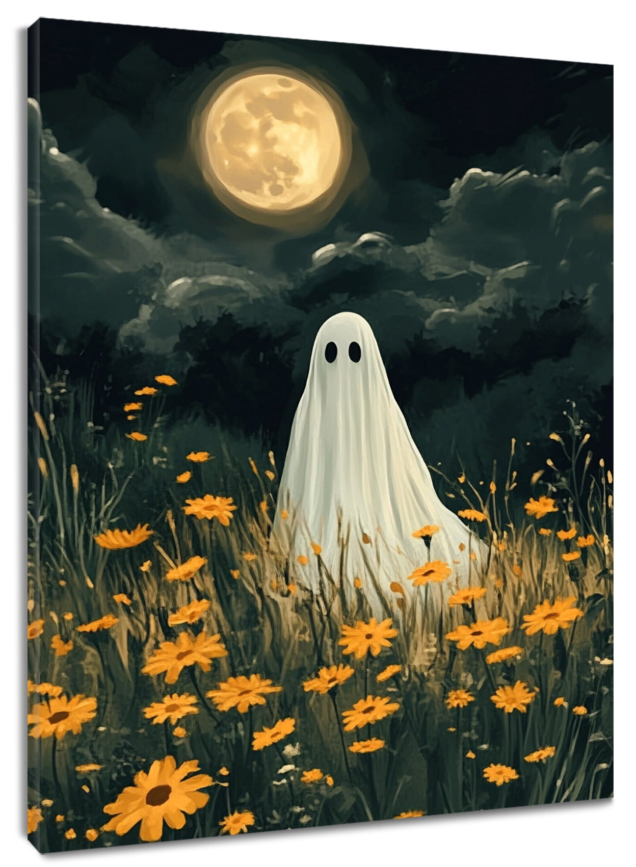NEONWE Halloween Ghost Canvas Wall Art Cute Black and White Ghost ...