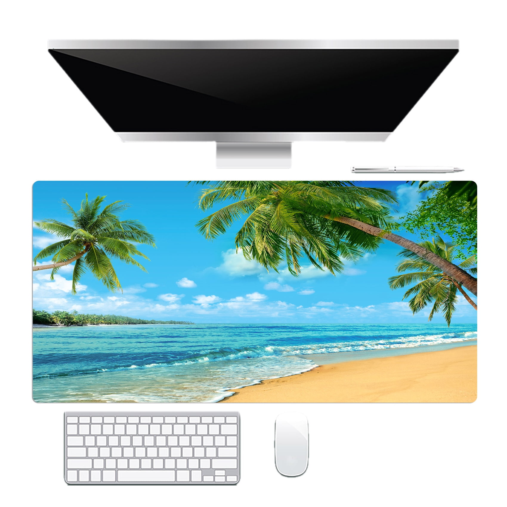 NEONWE Tropical Ocean Beach Gaming Mouse Pad Summer Palm Trees Blue Sea ...