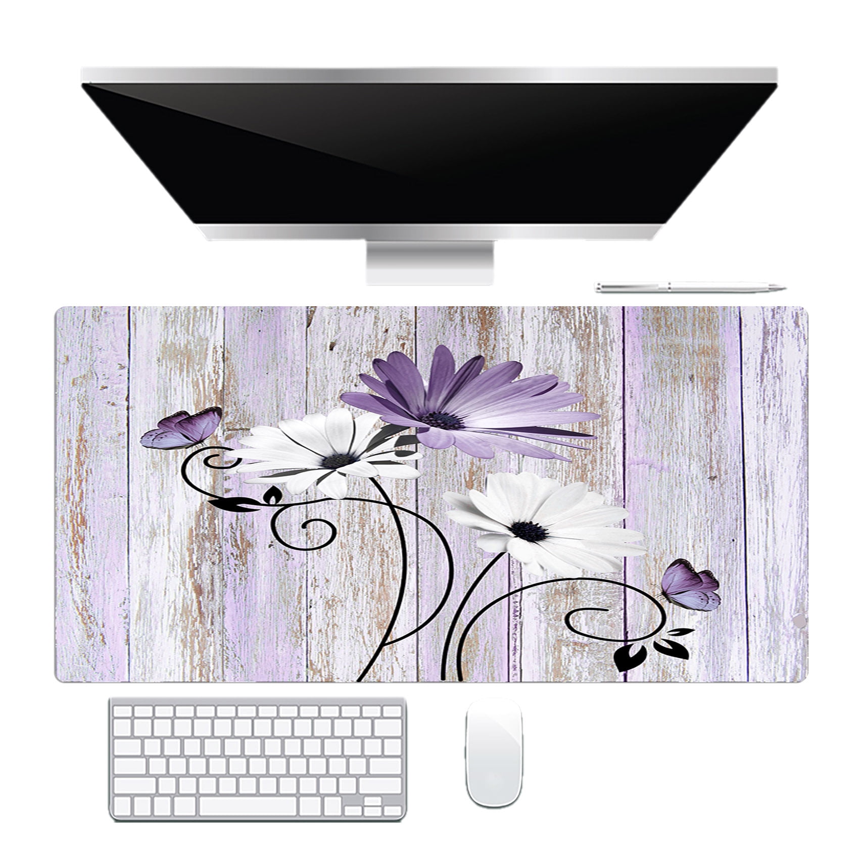 NEONWE Vintage Floral Gaming Mouse Pad Purple Abstract Flower Rustic ...