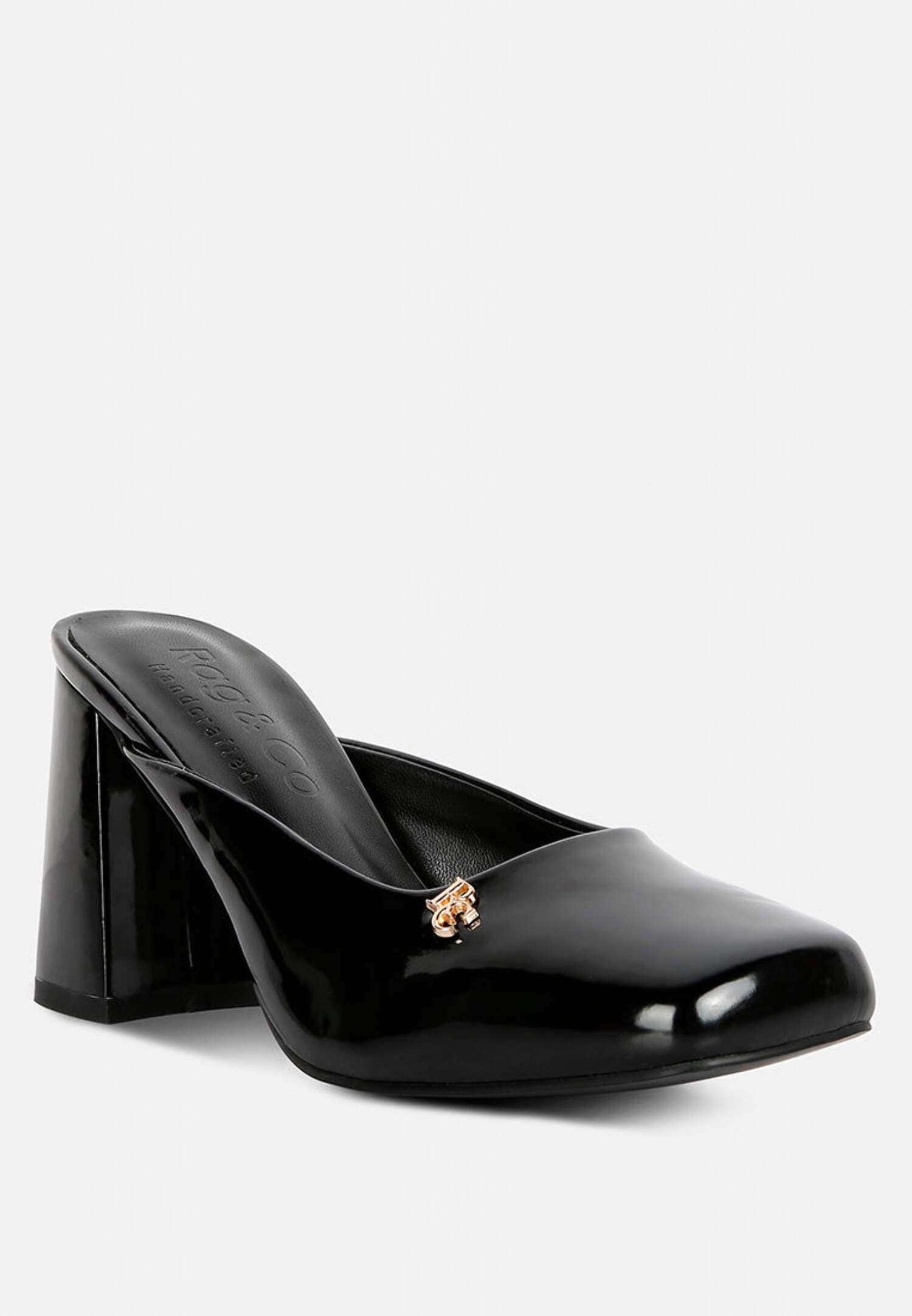 NEOPLAST Black Patent PU Block Heeled Mules - Walmart.com