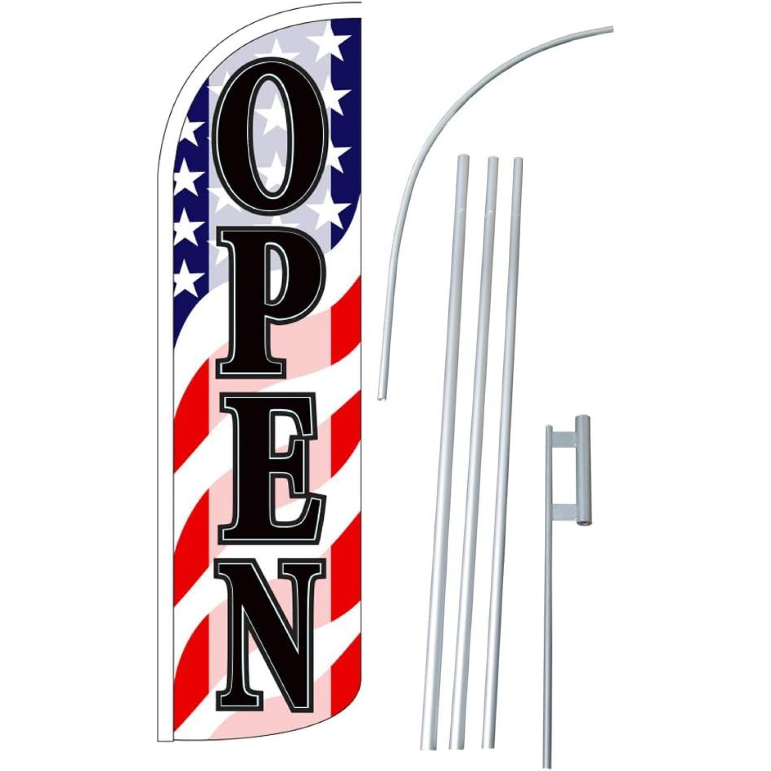 NEOPlex -"Open" 12-Foot Super Swooper Feather Flag with Heavy-Duty 15 ...