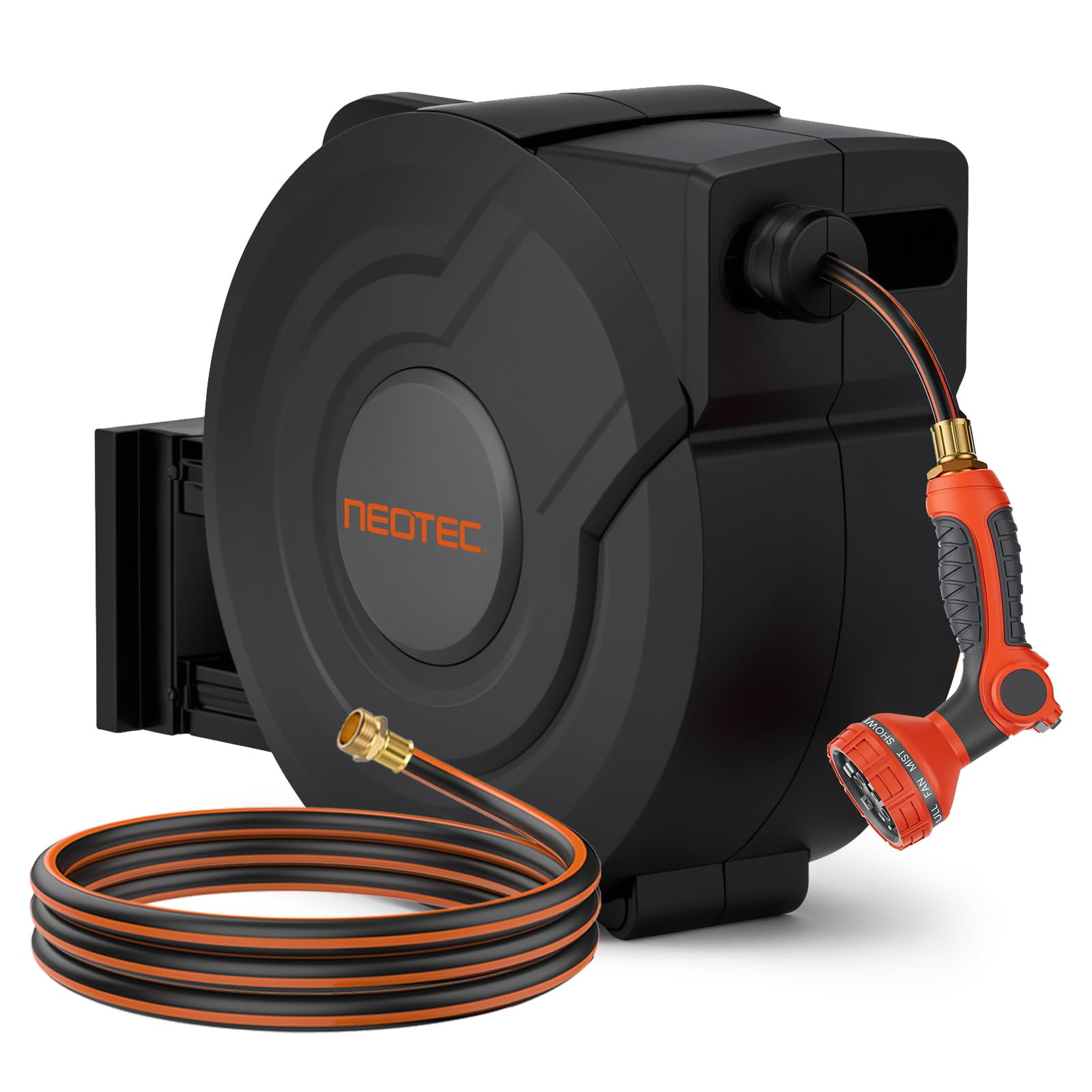 NEOTEC Retractable Garden Hose Reel 1/2 inch x 100ft - Wall Mounted ...